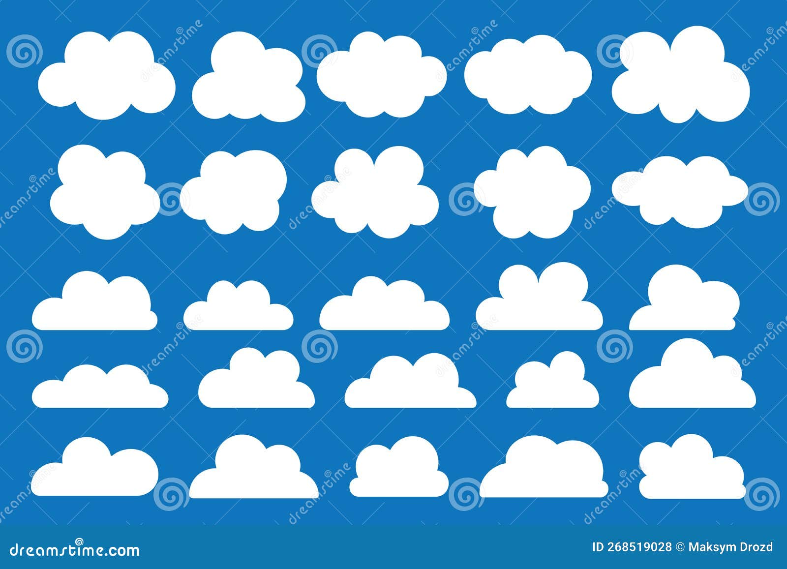 Flat Cloud Shape Vector Icon Set on Blue Background. Stock Vector ...