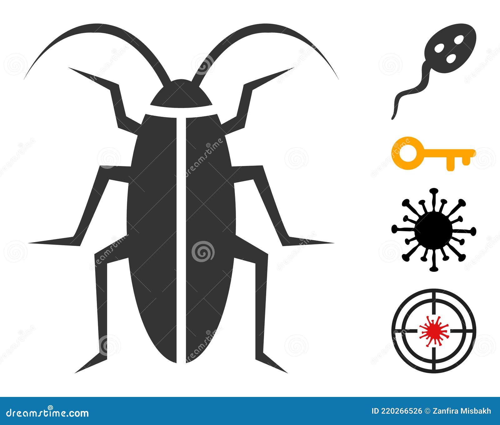 Flat Cockroach Vector Icon Symbol Stock Vector - Illustration of beetle ...
