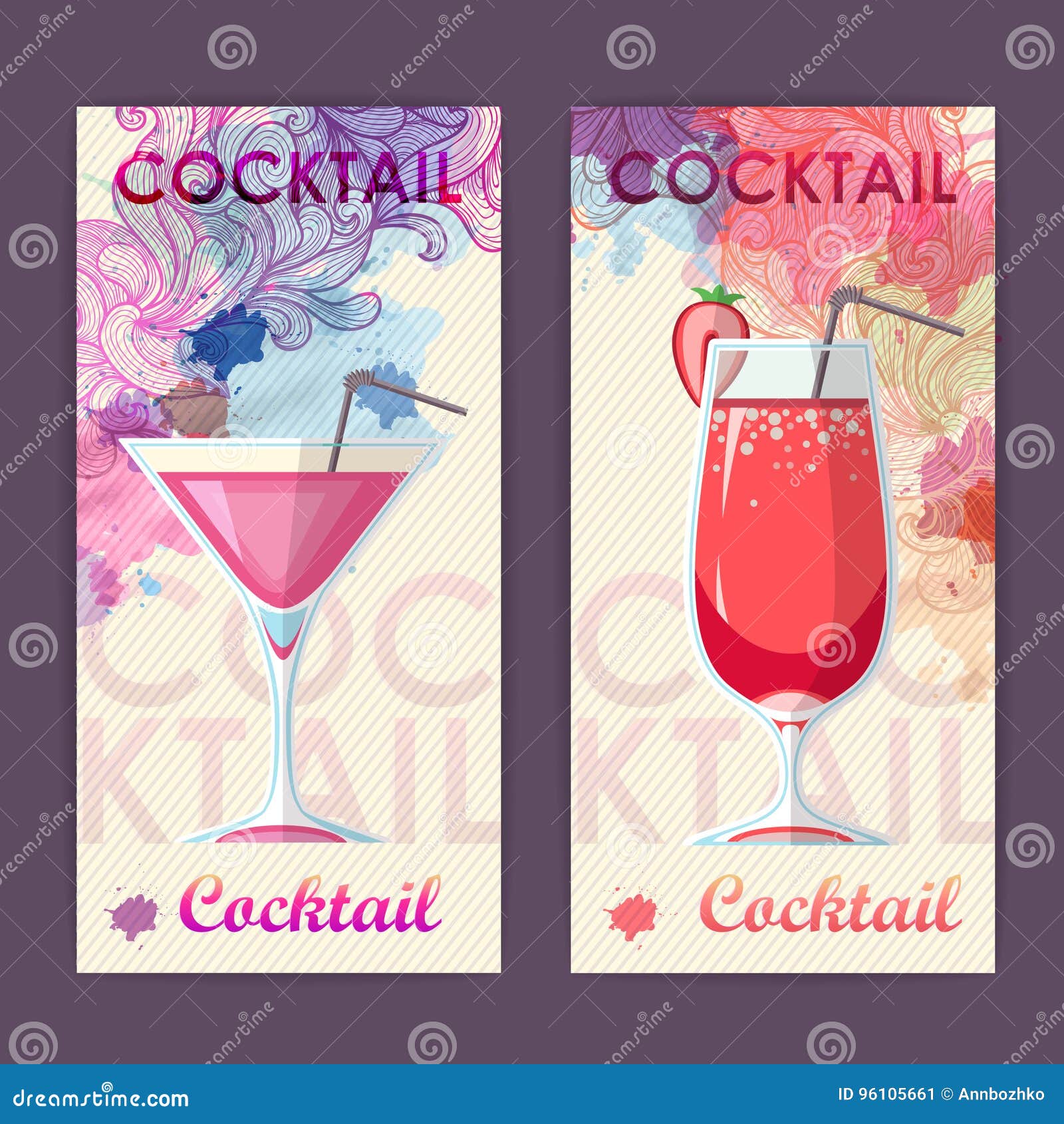 Flat Cocktail Design on Artistic Decorative Watercolor Background ...
