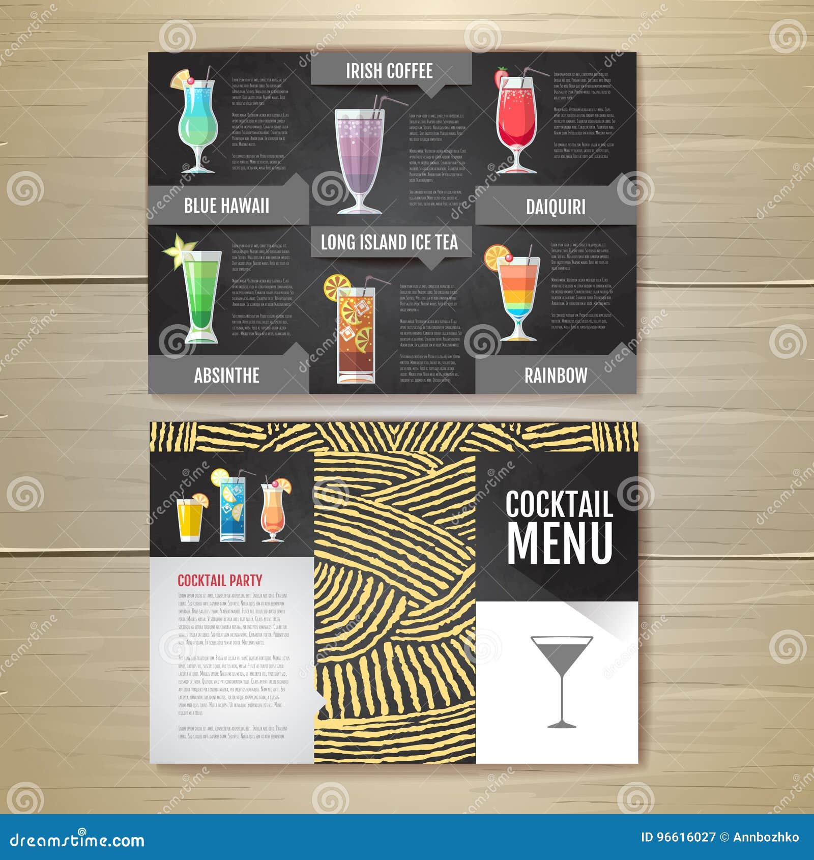 Flat Cocktail Menu Concept Design. Corporate Identity Stock Vector ...