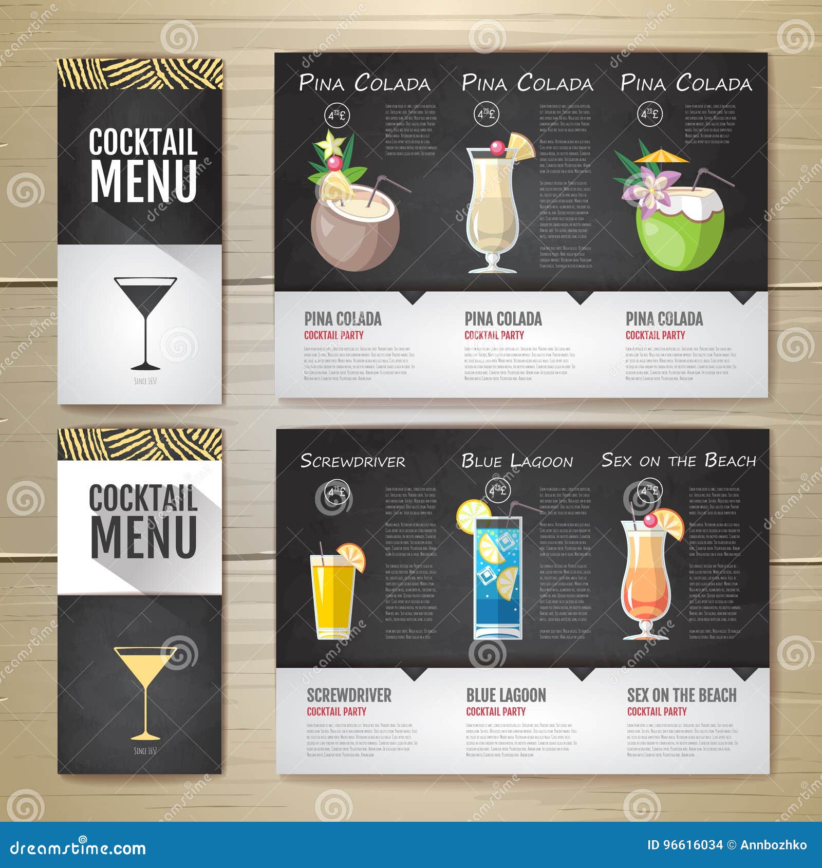 Flat Cocktail Menu Concept Design. Corporate Identity Stock Vector ...