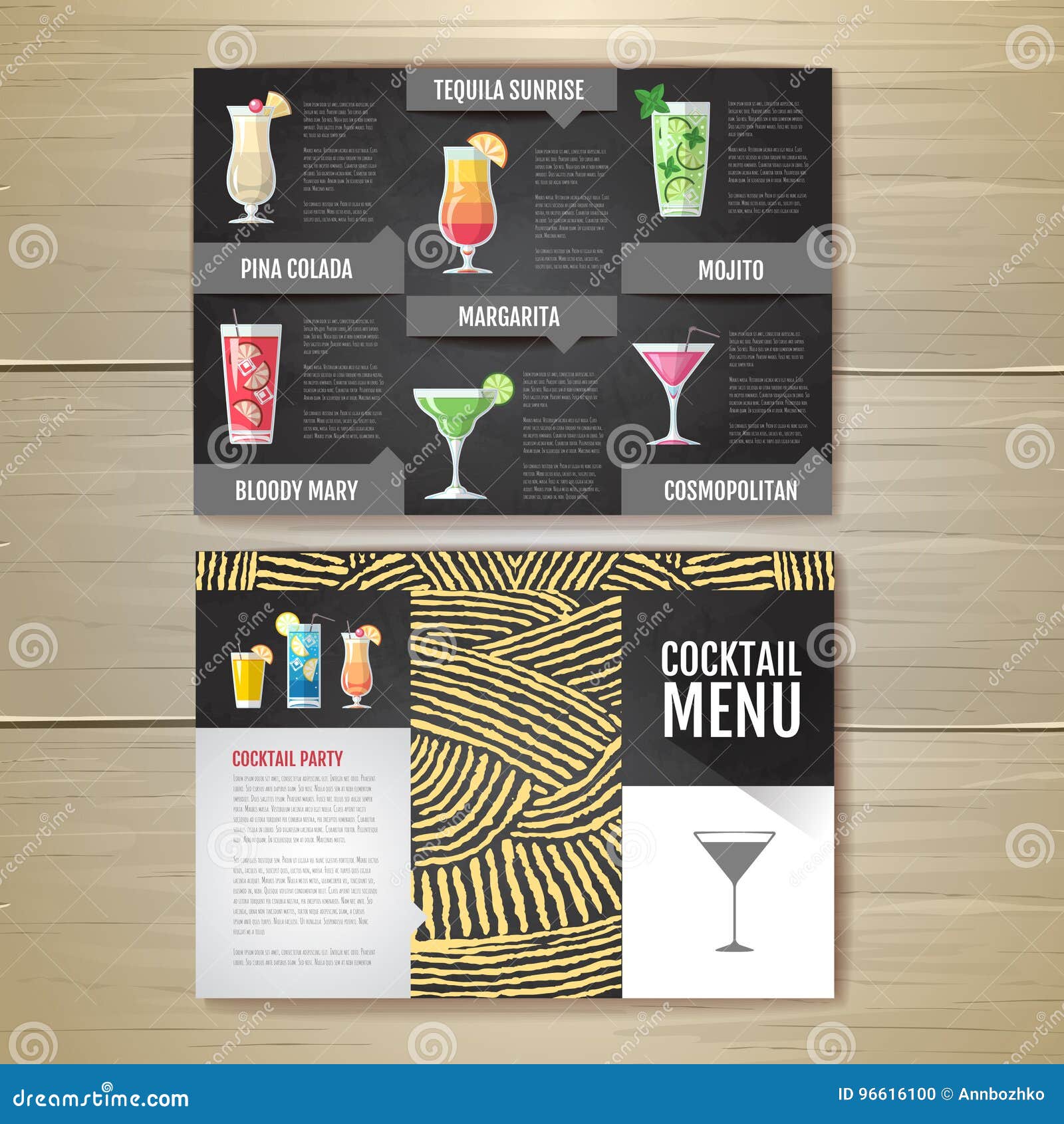 Flat Cocktail Menu Concept Design. Corporate Identity Stock Vector ...