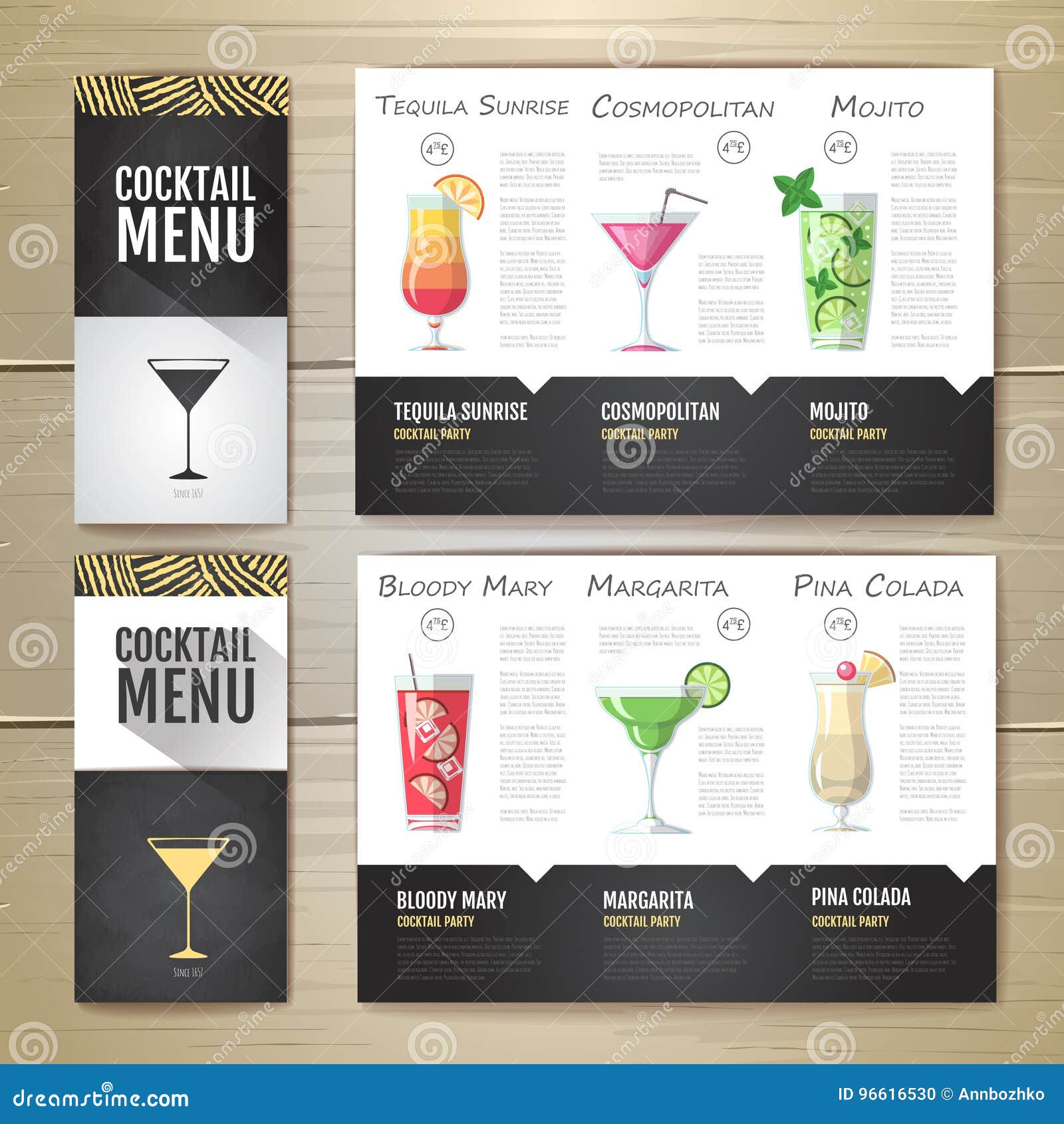 Flat Cocktail Menu Concept Design. Corporate Identity Stock Vector ...
