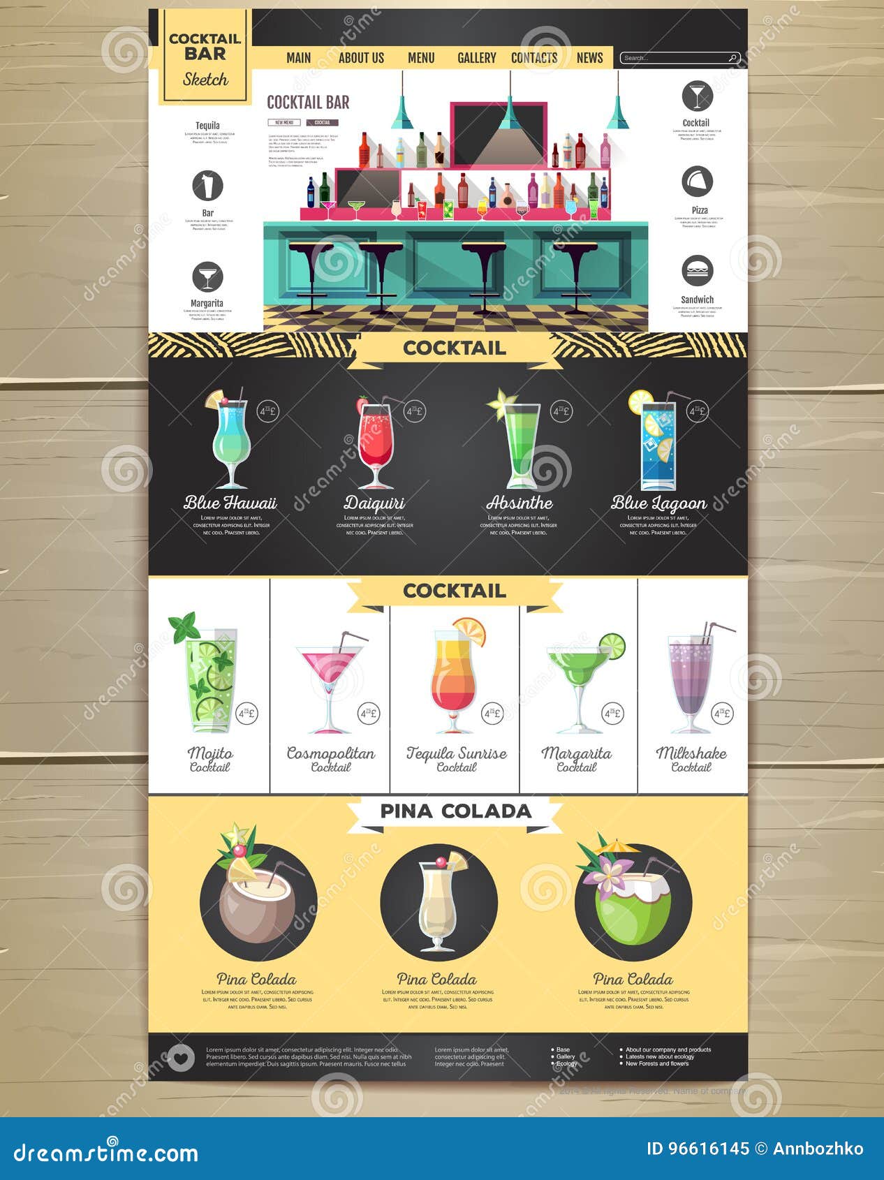 Flat Cocktail Menu Concept Web Site Design. Stock Vector - Illustration ...