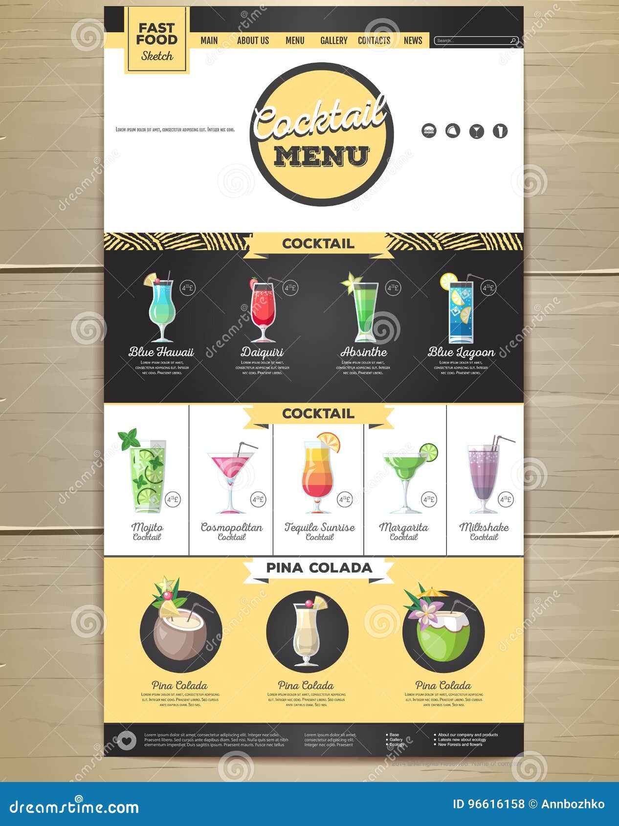 Flat Cocktail Menu Concept Web Site Design. Stock Vector - Illustration ...