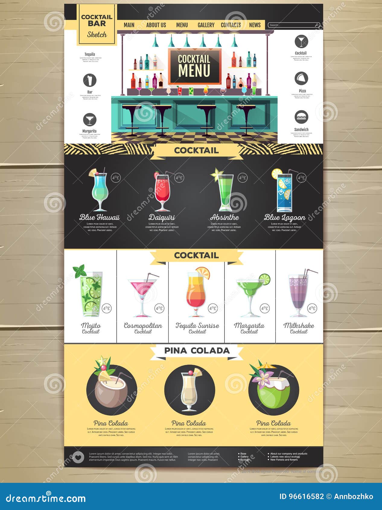 Flat Cocktail Menu Concept Web Site Design. Stock Vector - Illustration ...