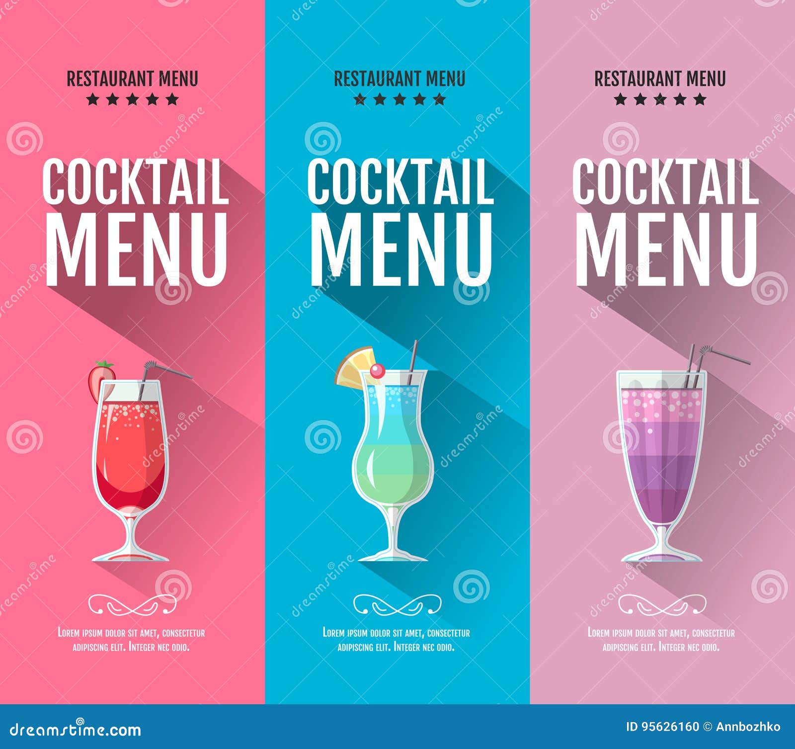 Flat Cocktail Menu Design Set Of Banners Stock Vector Illustration