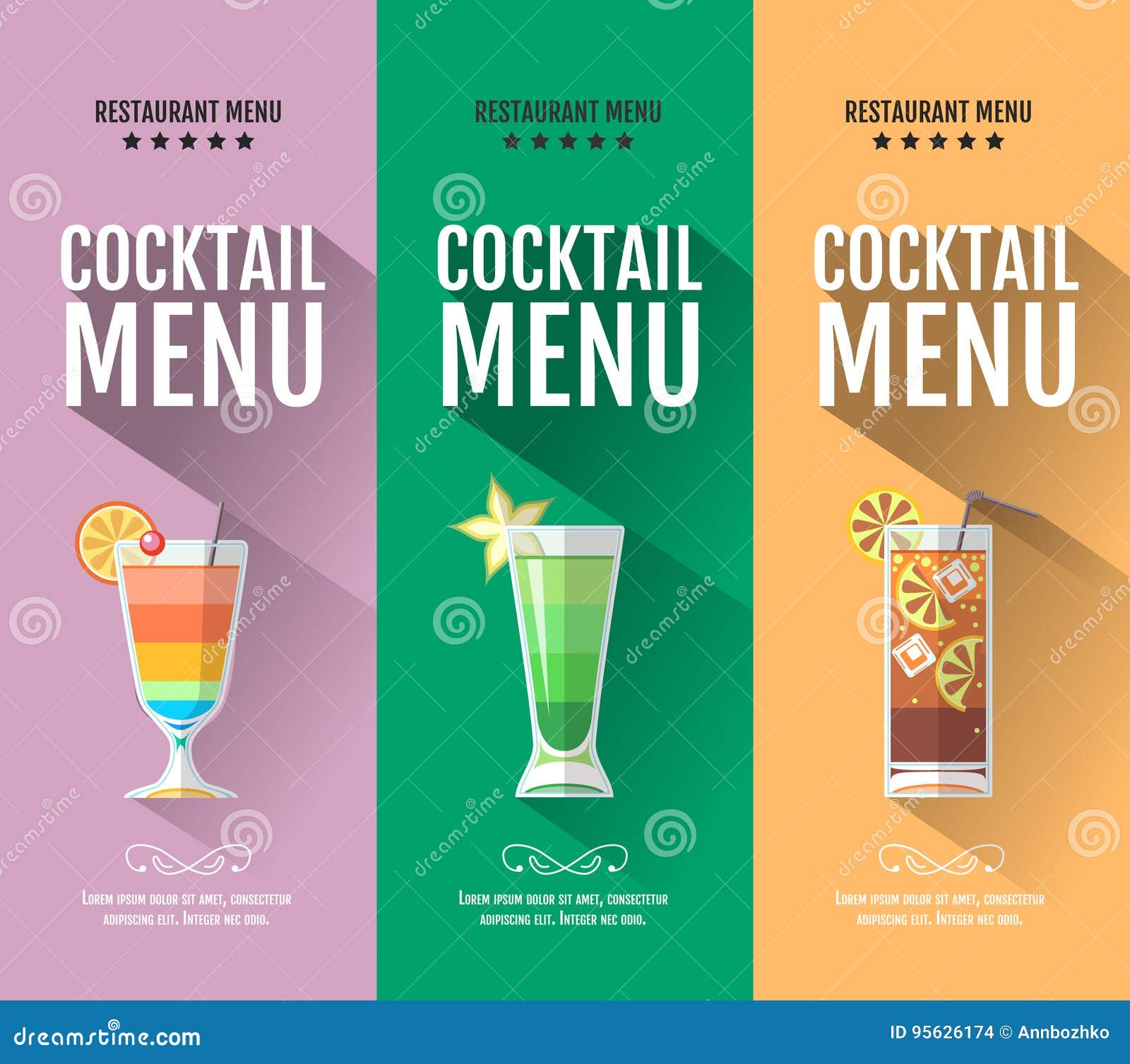 Flat Cocktail Menu Design. Set of Banners Stock Vector - Illustration ...