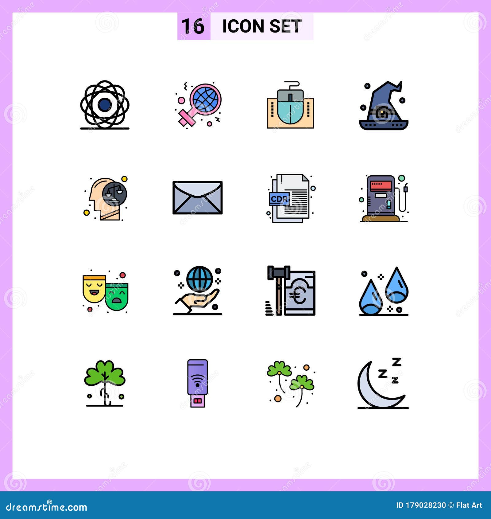 Flat Color Filled Line Pack of 16 Universal Symbols of Balance, Magic ...