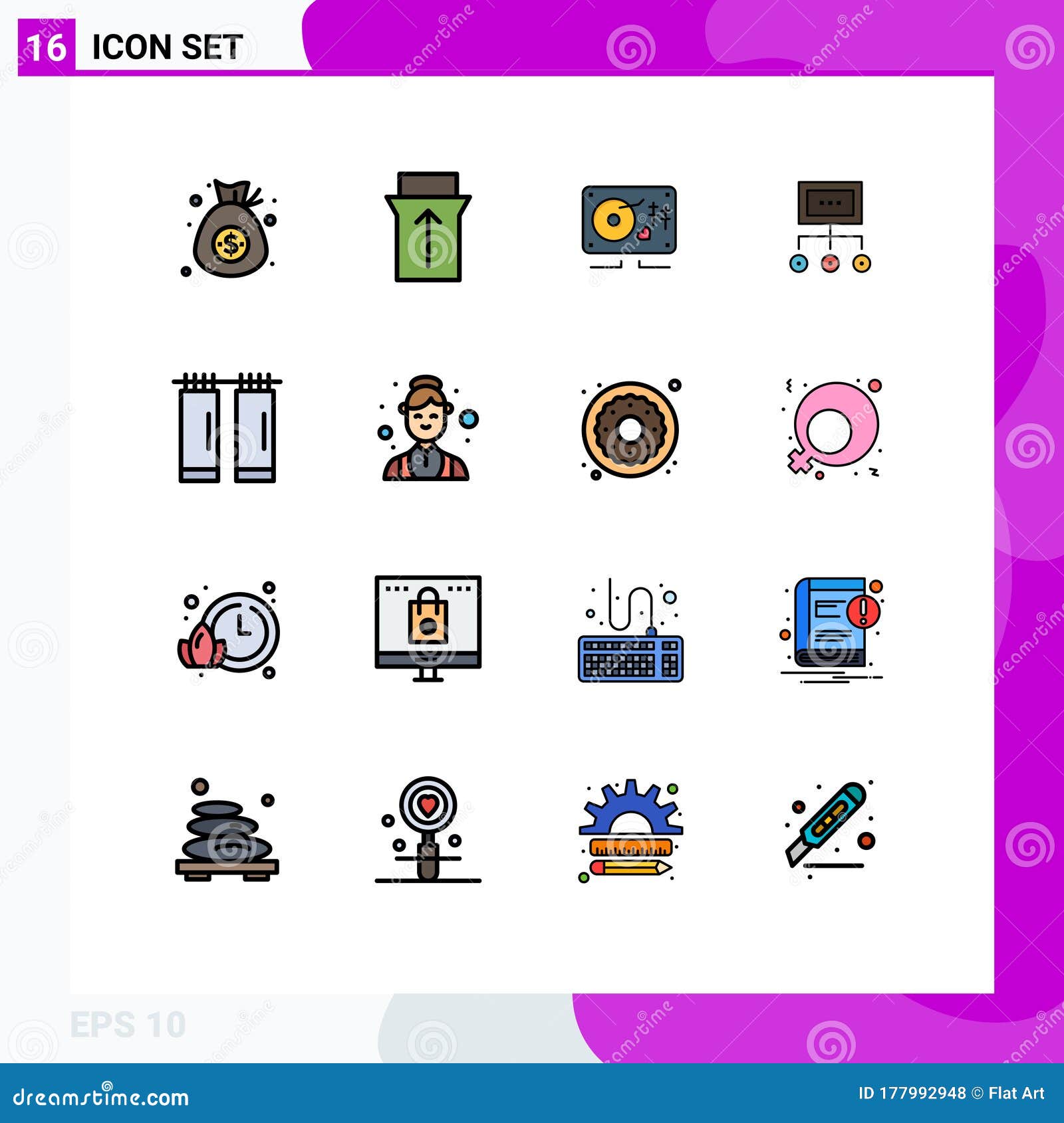 Flat Color Filled Line Pack of 16 Universal Symbols of Plan, Management ...
