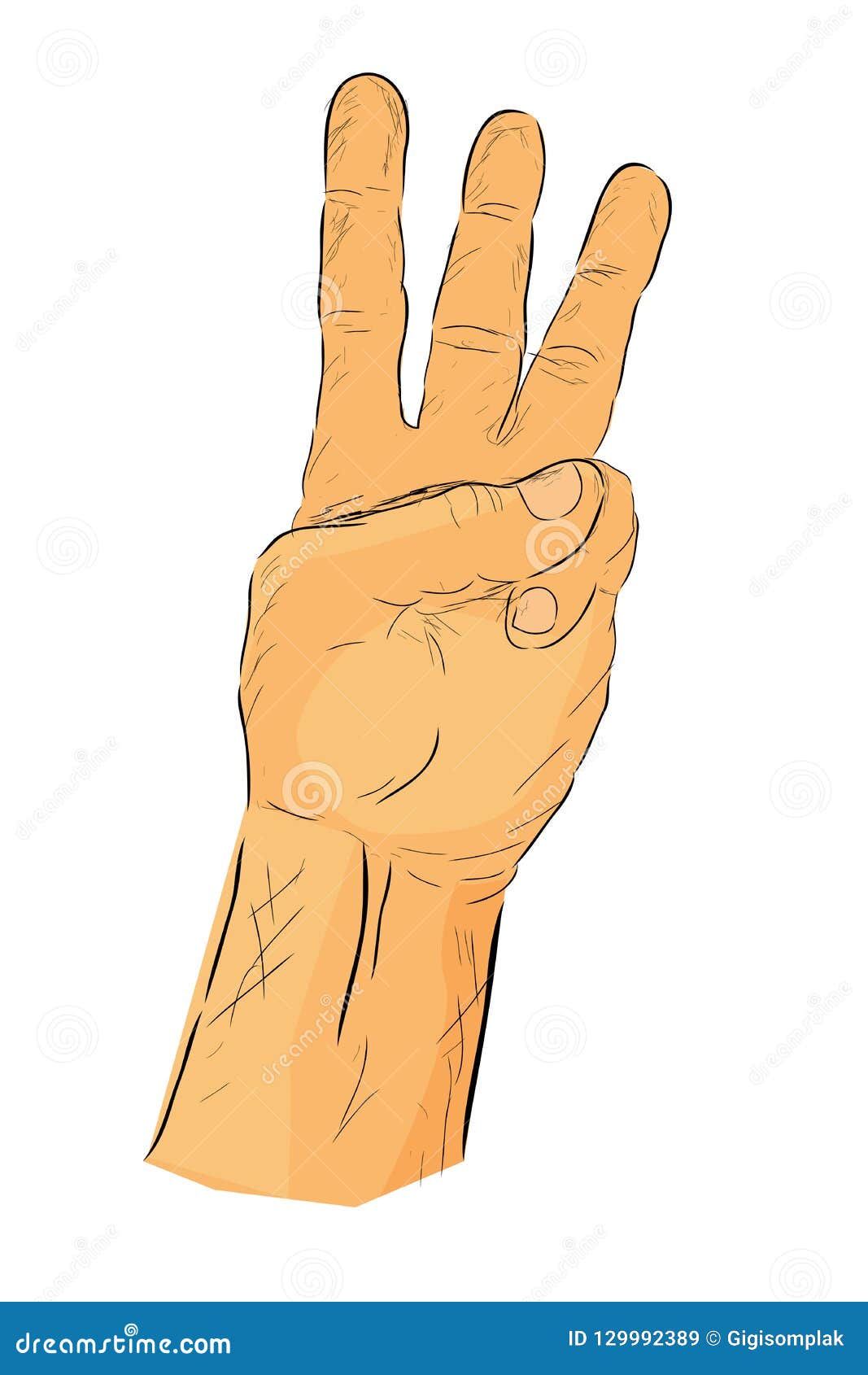 Flat Color Hand Draw Sketch Counting or Voting Hand, Three Stock Vector ...