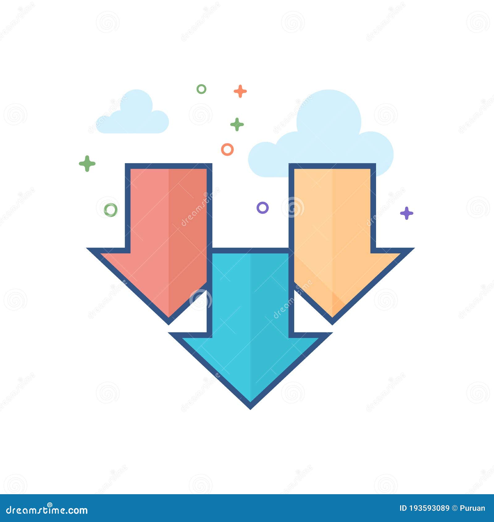 Flat Color Icon - Multiple Down Arrow Stock Vector - Illustration of ...