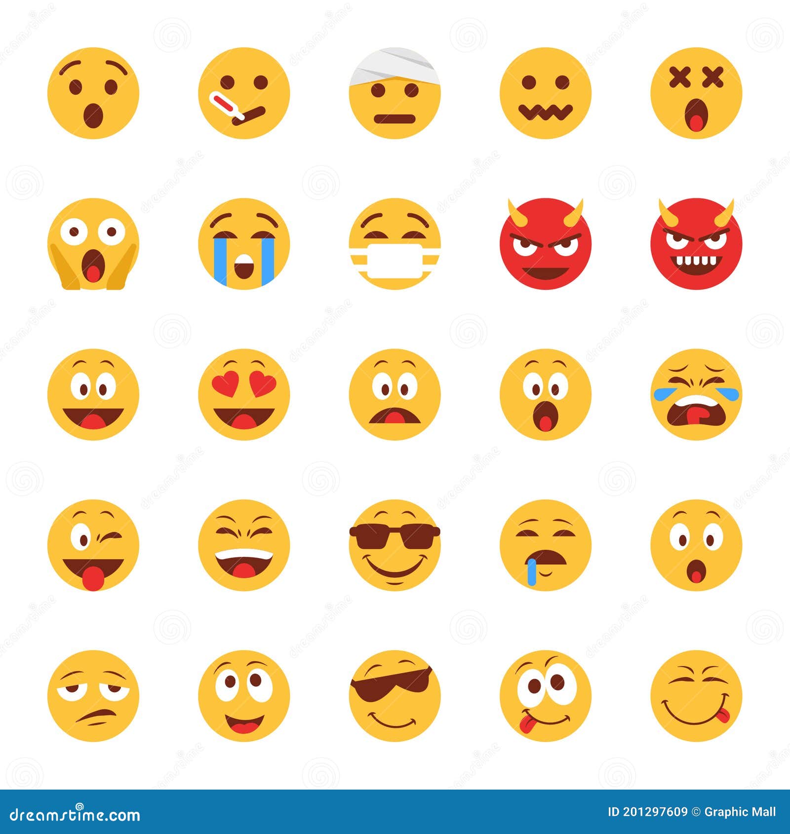 Flat Color Icons for Emojis. Stock Vector - Illustration of face ...