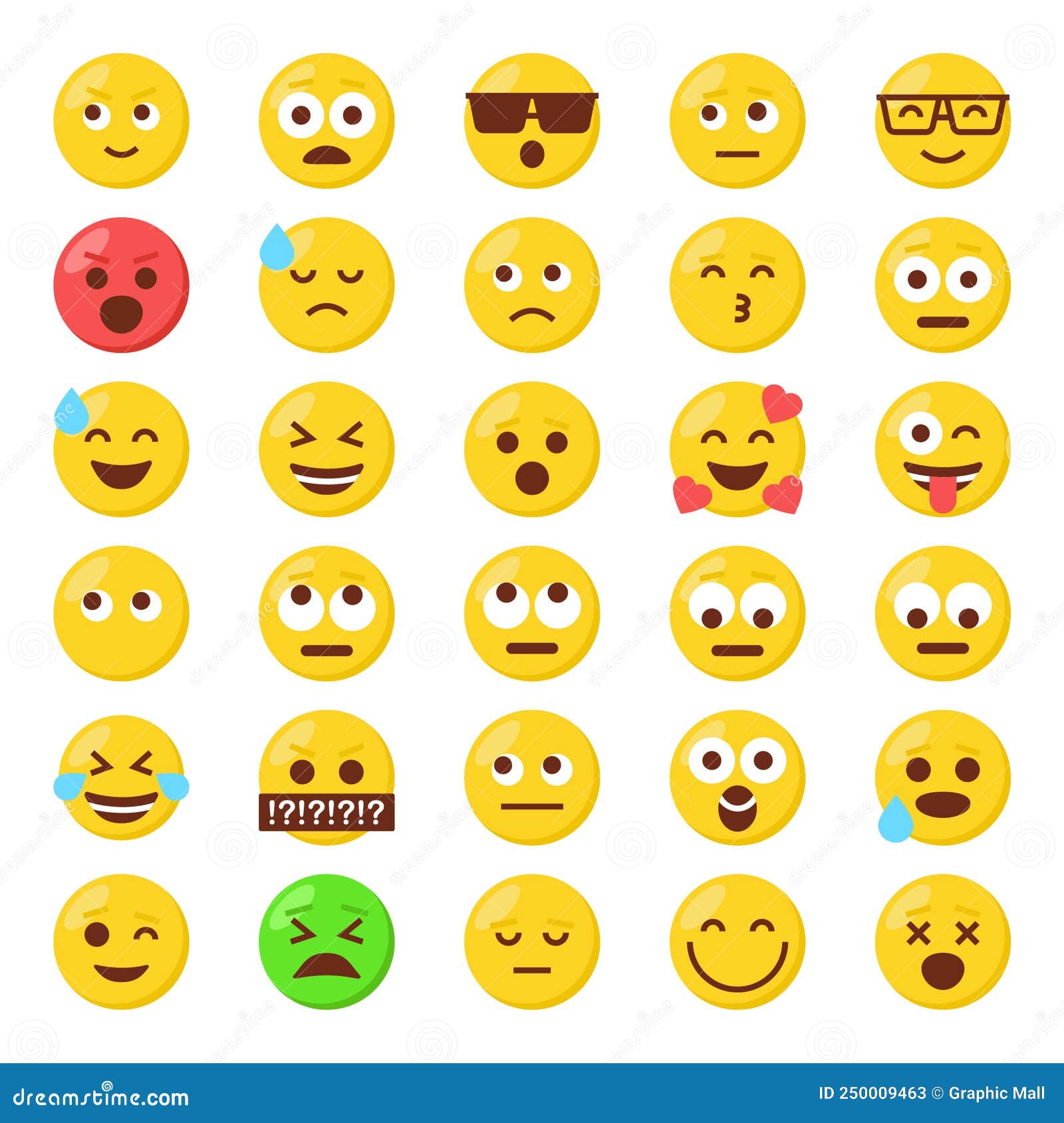 Flat Color Icons for Emoticon Emojis. Stock Vector - Illustration of ...