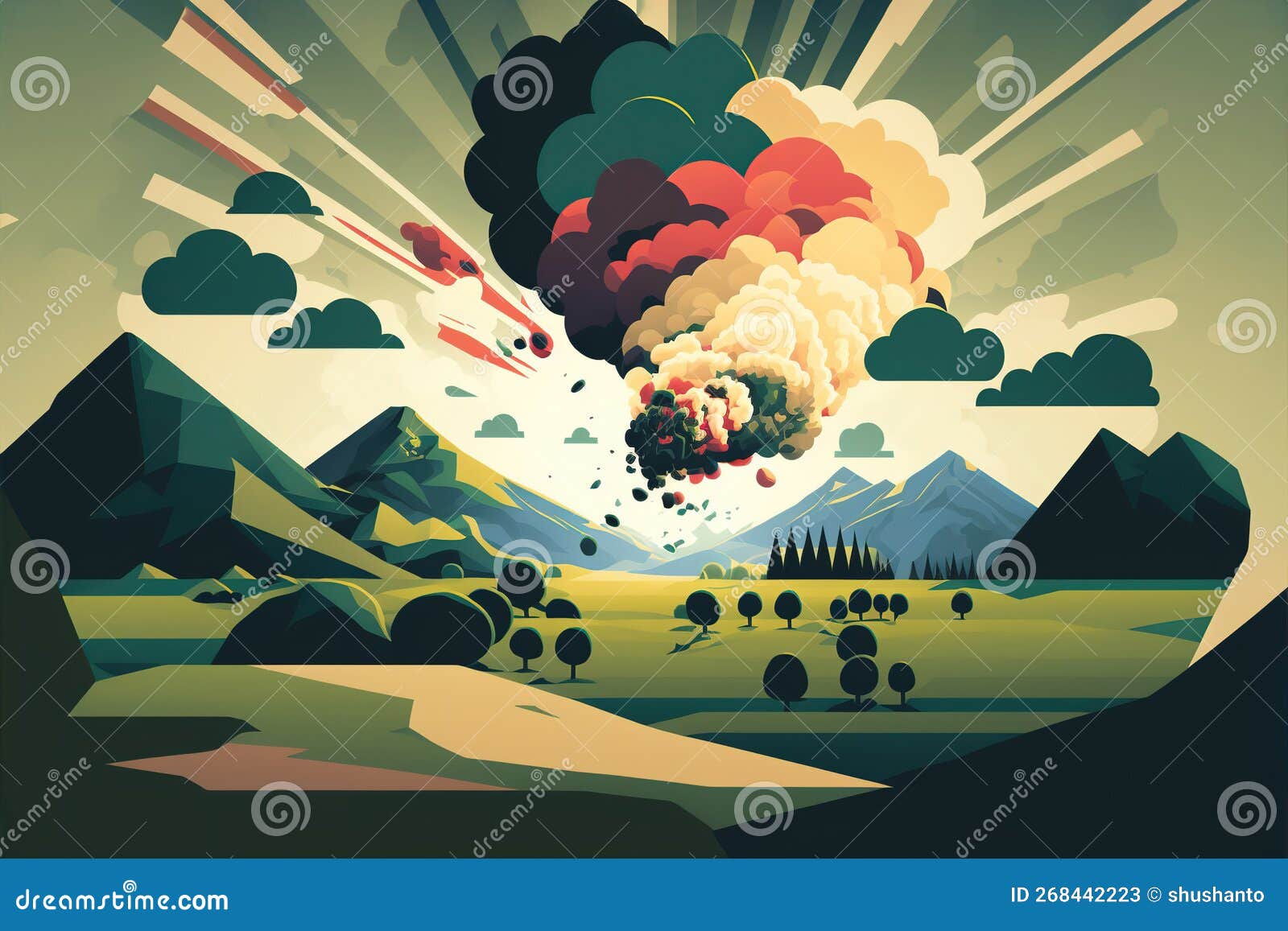 Flat Color Illustration of Particle Explosion Stock Illustration ...