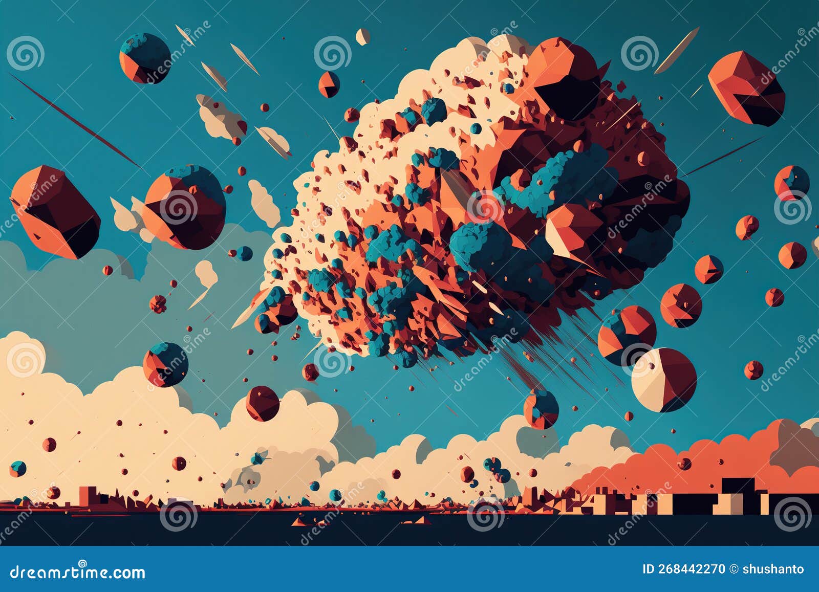Flat Color Illustration of Particle Explosion Stock Illustration ...
