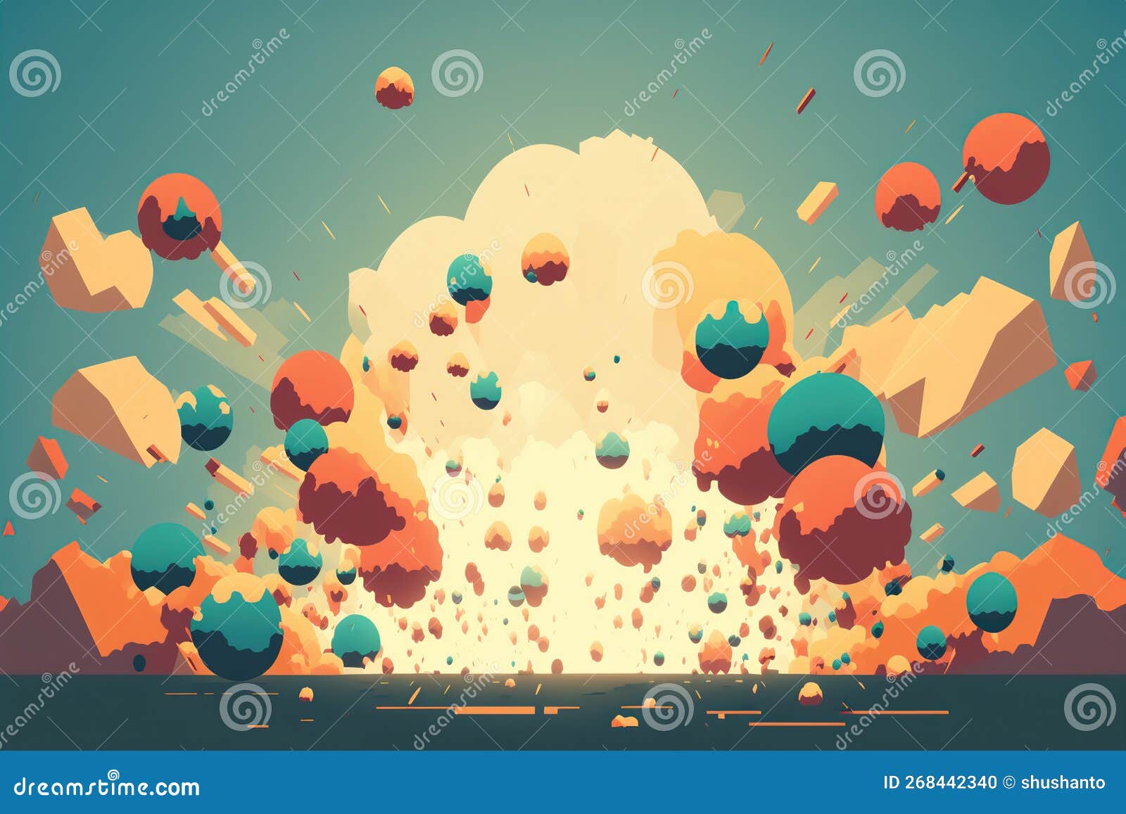Flat Color Illustration of Particle Explosion Stock Illustration ...
