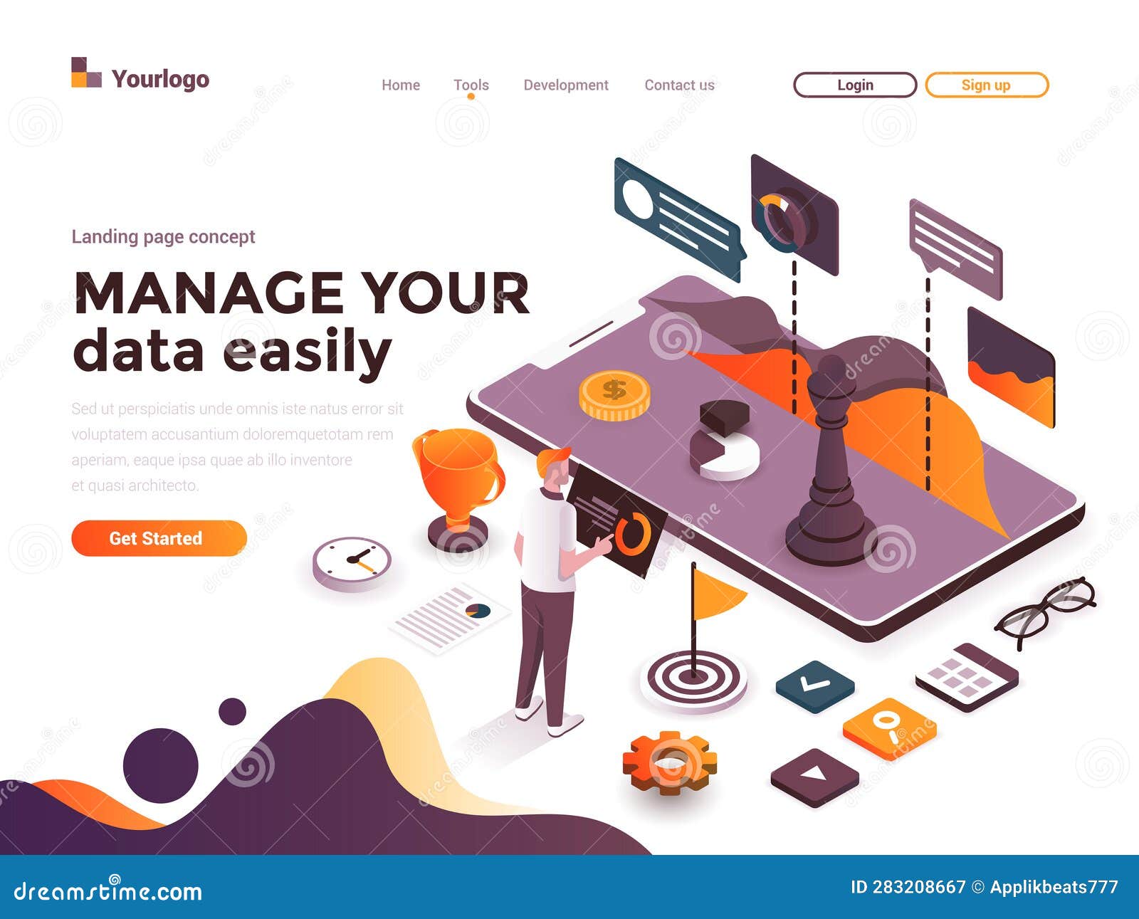 Flat Color Modern Isometric Concept Illustration - Manage Your Data Easily Stock Vector ...