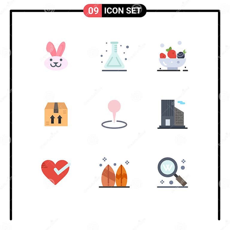 User Interface Pack of 9 Basic Flat Colors of Building, Marker, Food ...