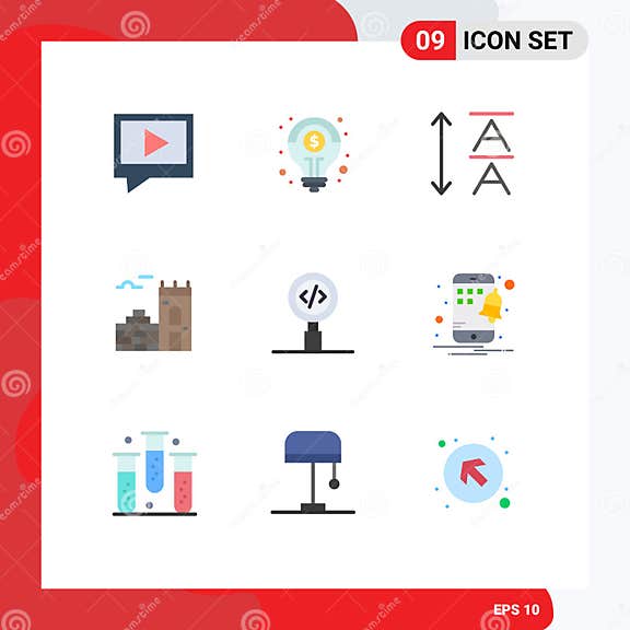 Flat Color Pack of 9 Universal Symbols of Mobile, Programming, Leading ...