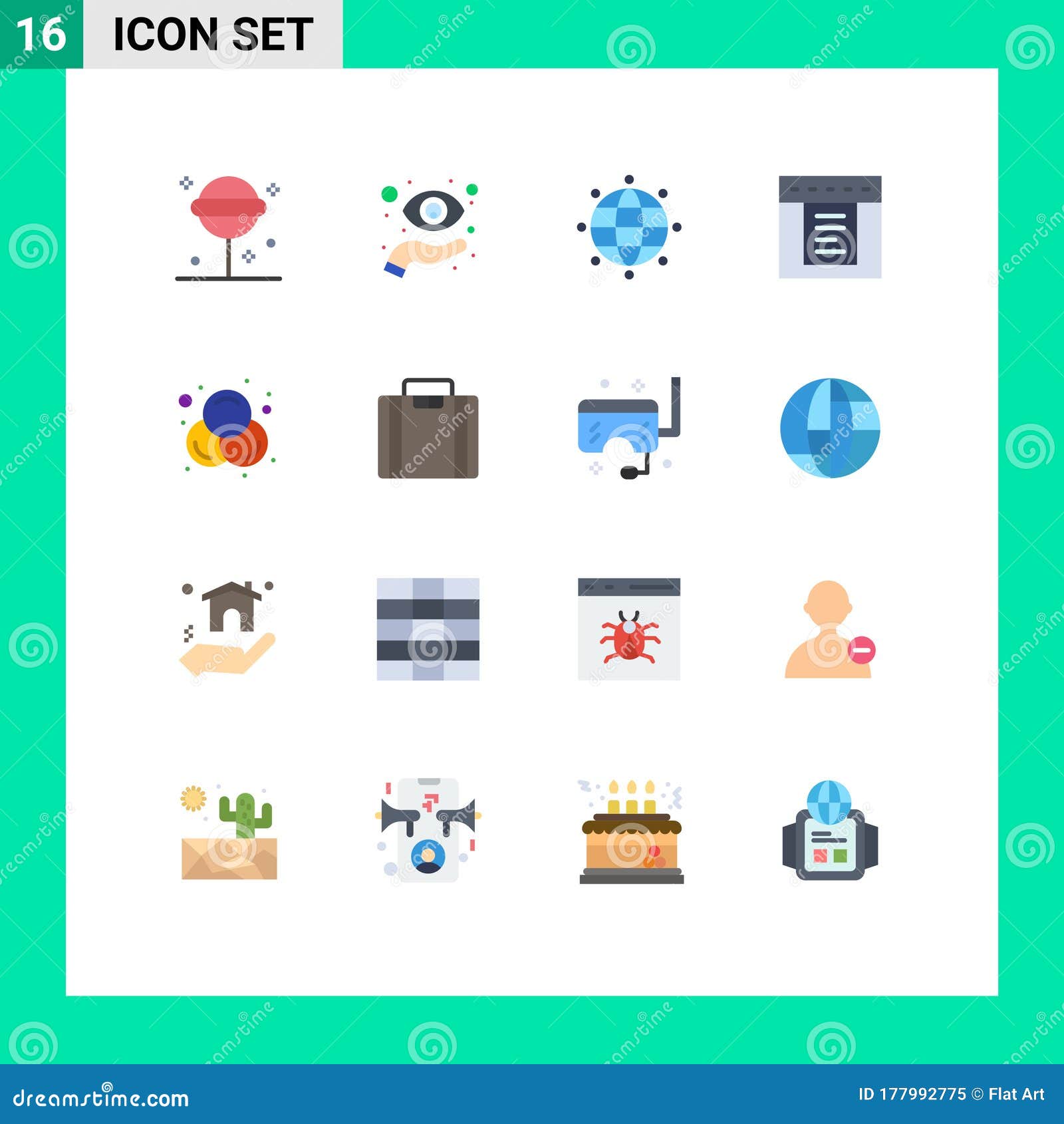 Flat Color Pack of 16 Universal Symbols of Rgb, Colors, Vision, Web ...