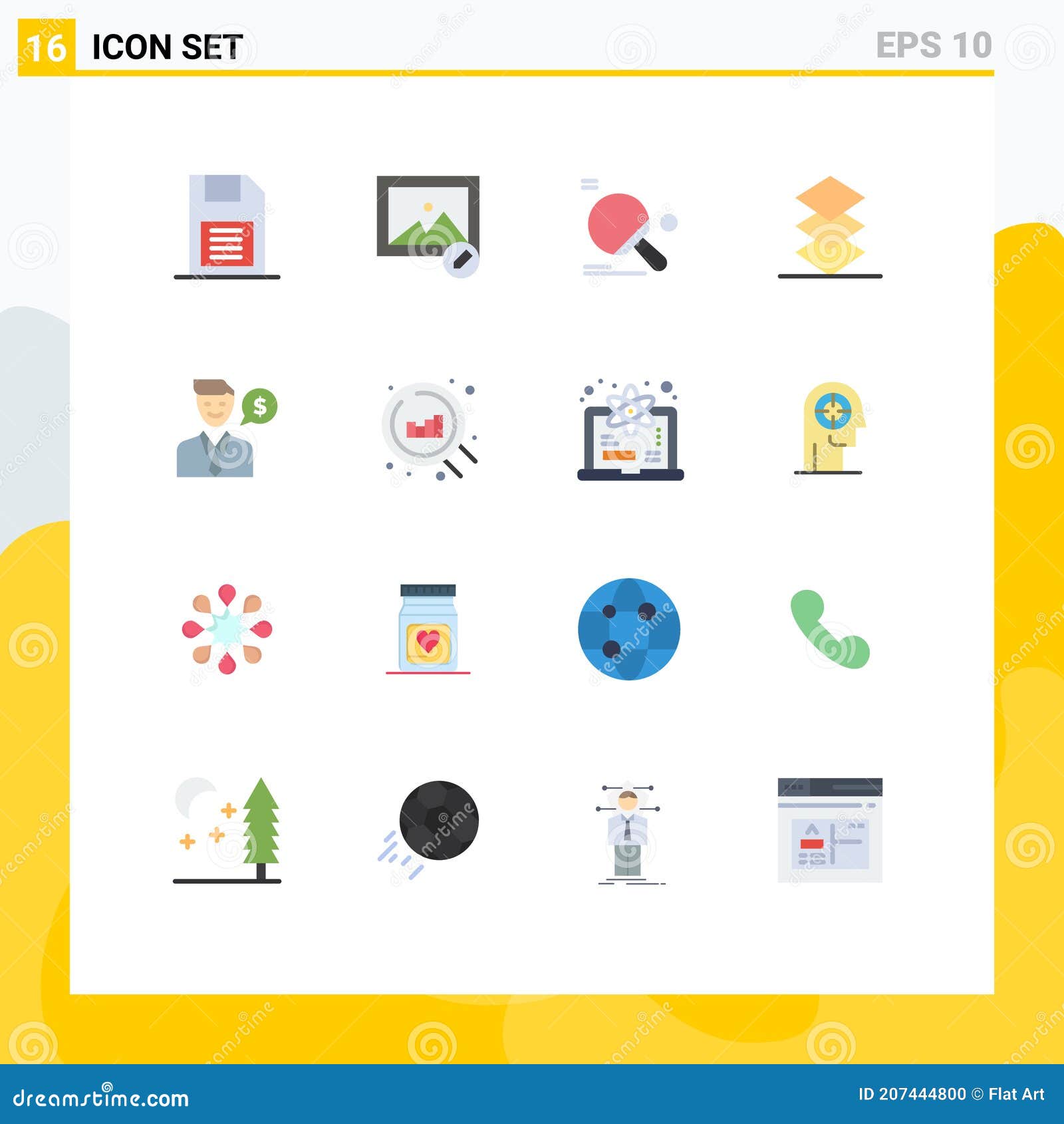 Flat Color Pack of 16 Universal Symbols of Work, Stack, Racket, Layers ...