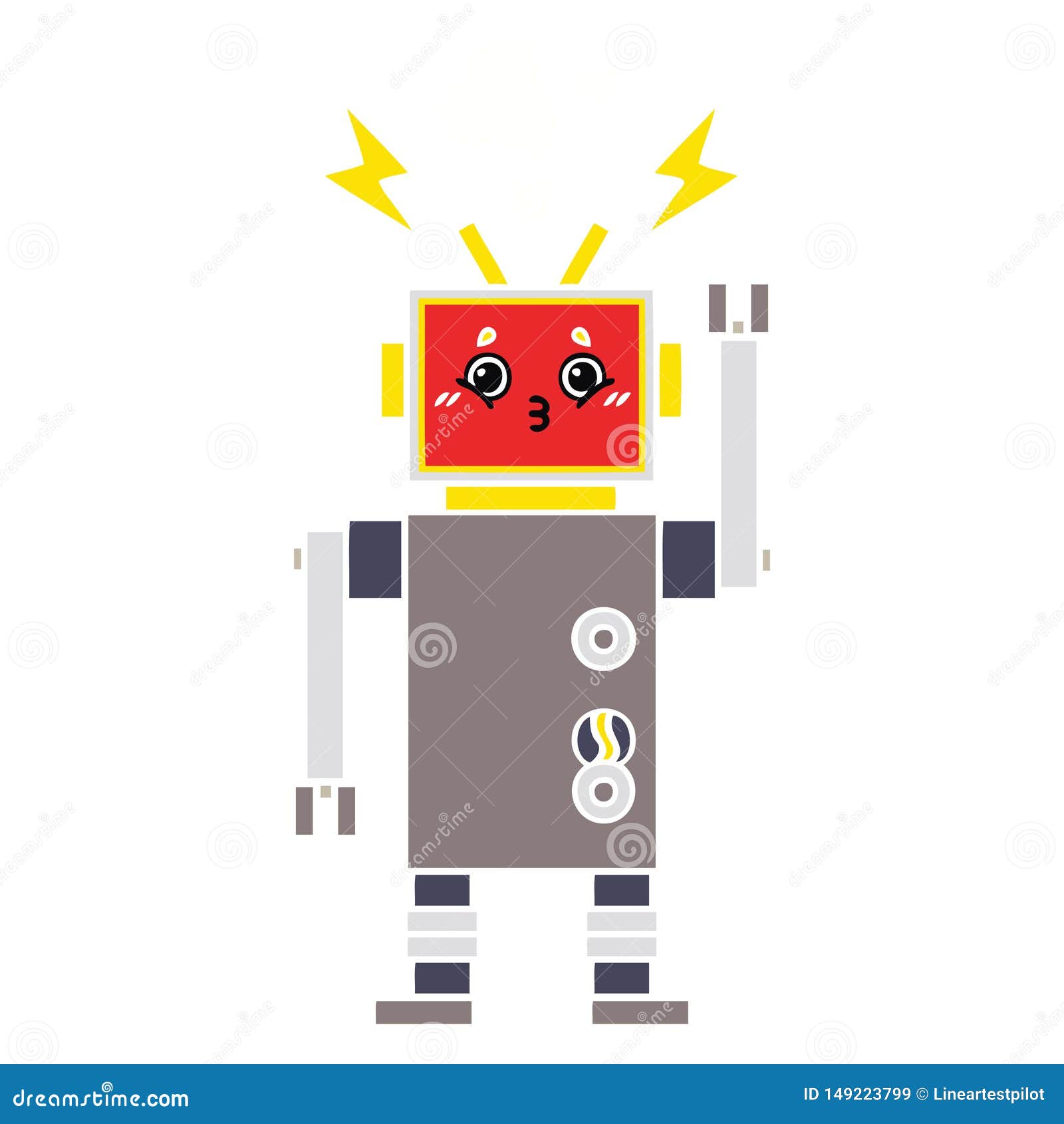 Flat Color Retro Cartoon Robot Malfunction Stock Vector - Illustration ...