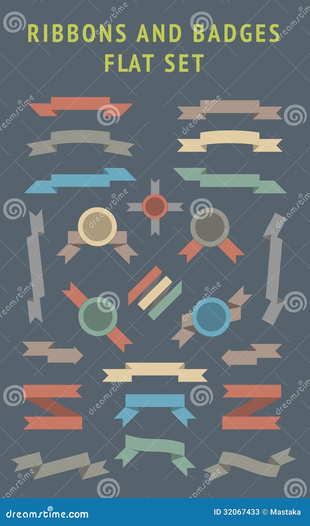 Flat Color Ribbons and Badges Set. Stock Vector - Illustration of sale ...