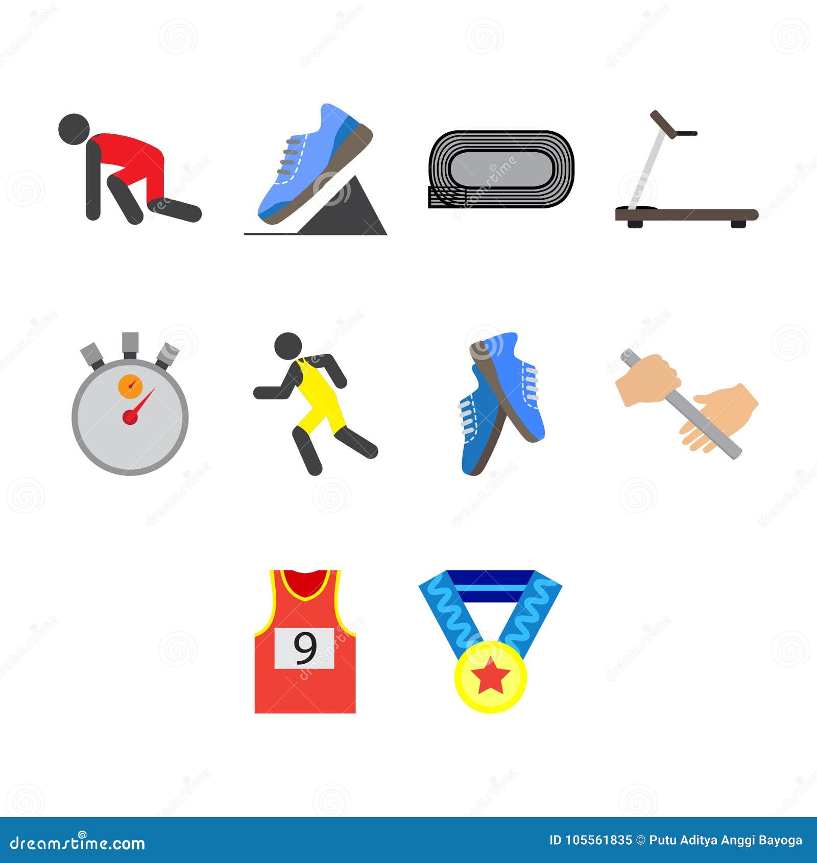 Flat Color Running Icon Set Stock Vector - Illustration of running ...