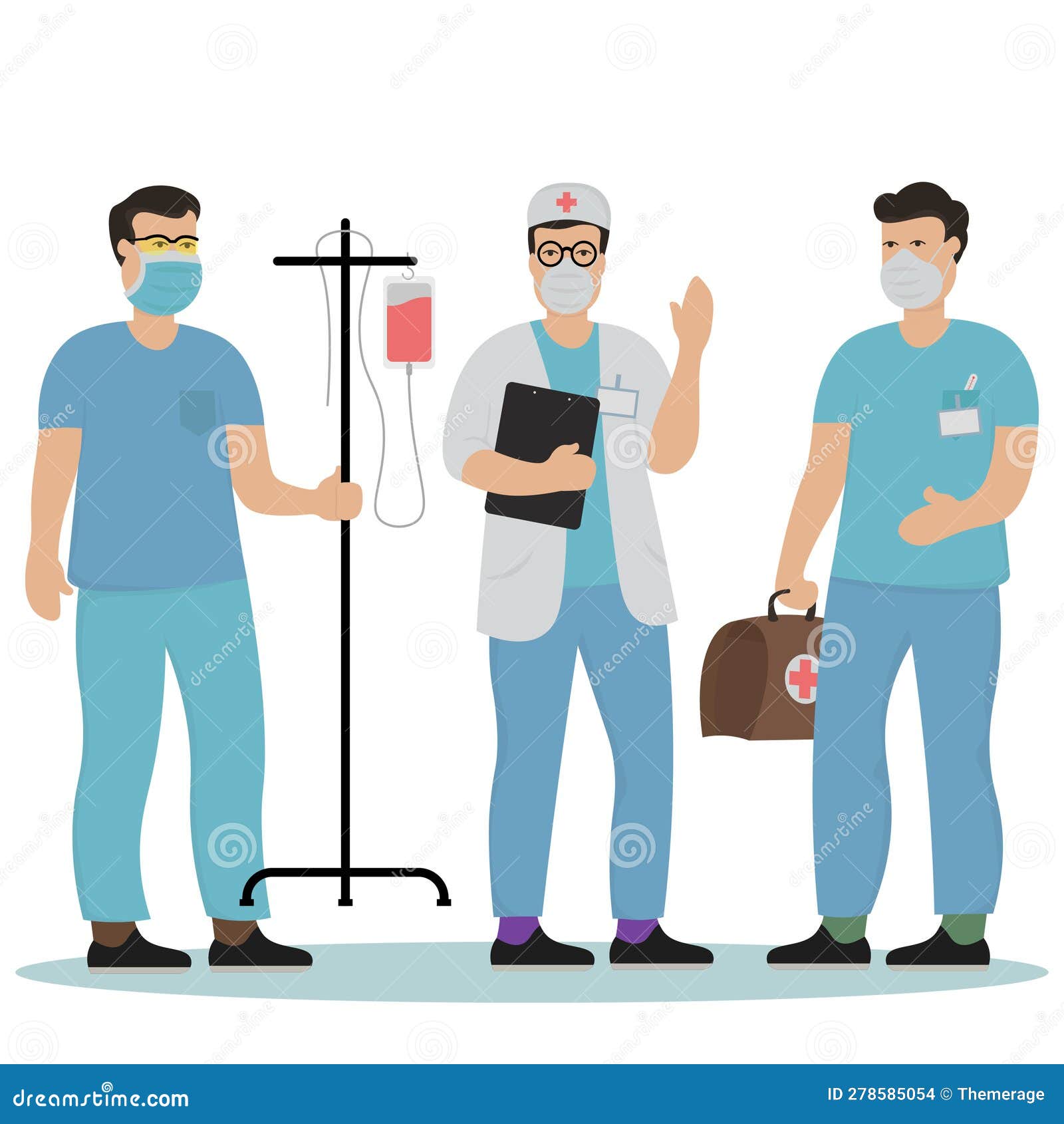 Flat Color Set with Three Masked Medics in Vector Stock Vector ...