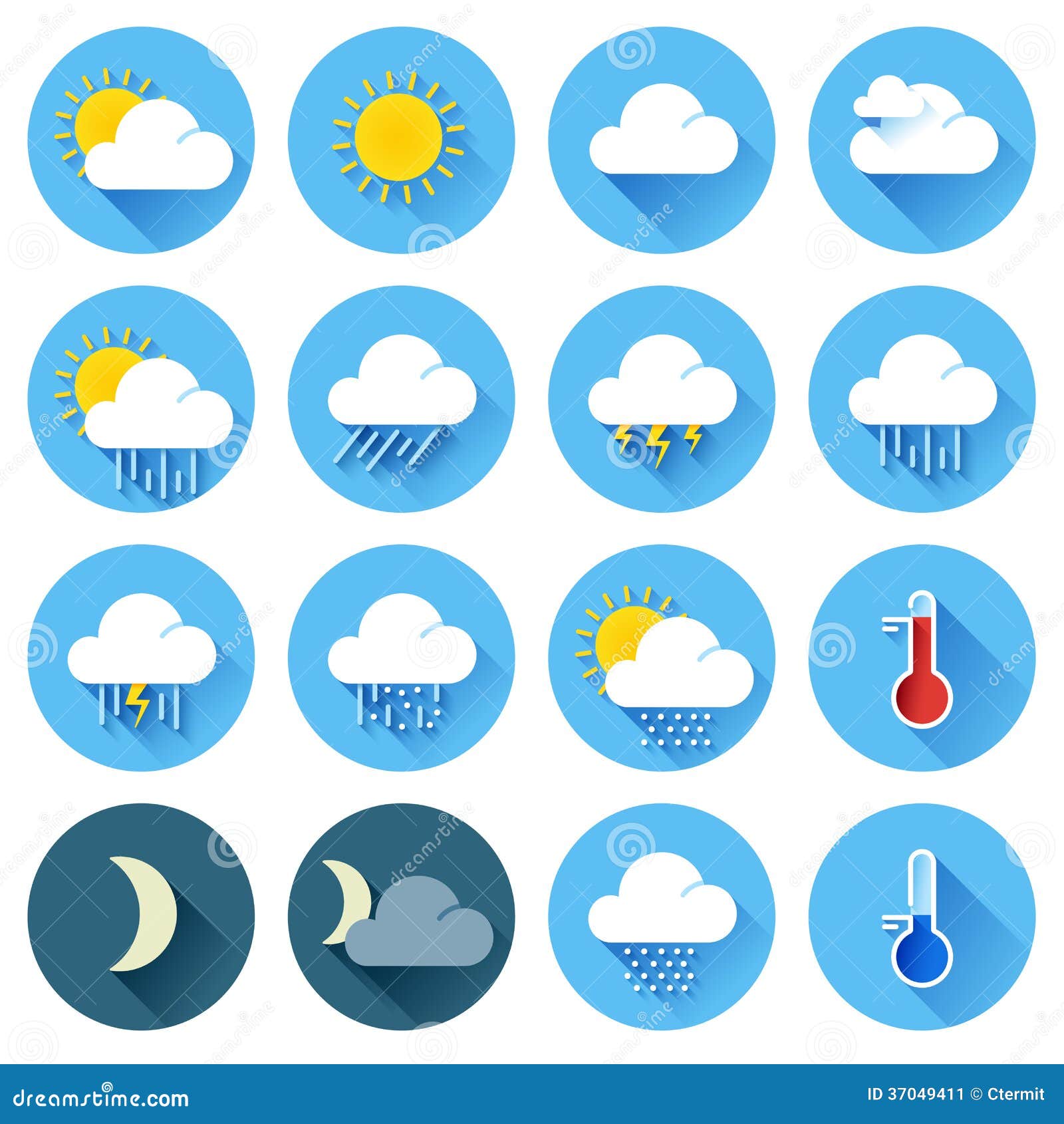 Flat color weather icons stock vector. Illustration of rainy - 37049411