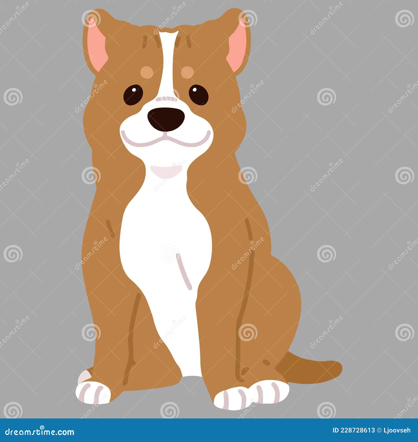 Flat Colored Adorable and Simple Pitbull Sitting in Front View Stock ...