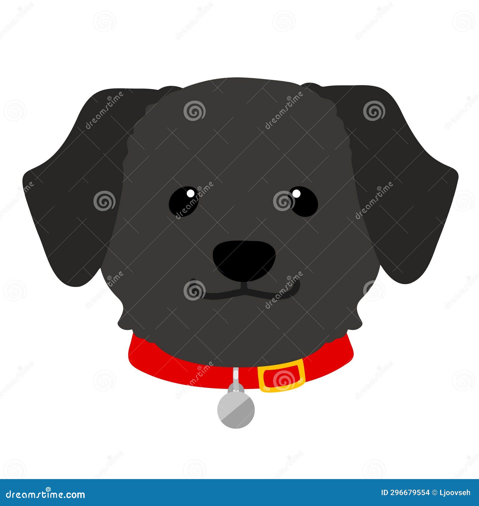 Flat Colored Black Labrador Front Face with a Red Collar Illustration ...