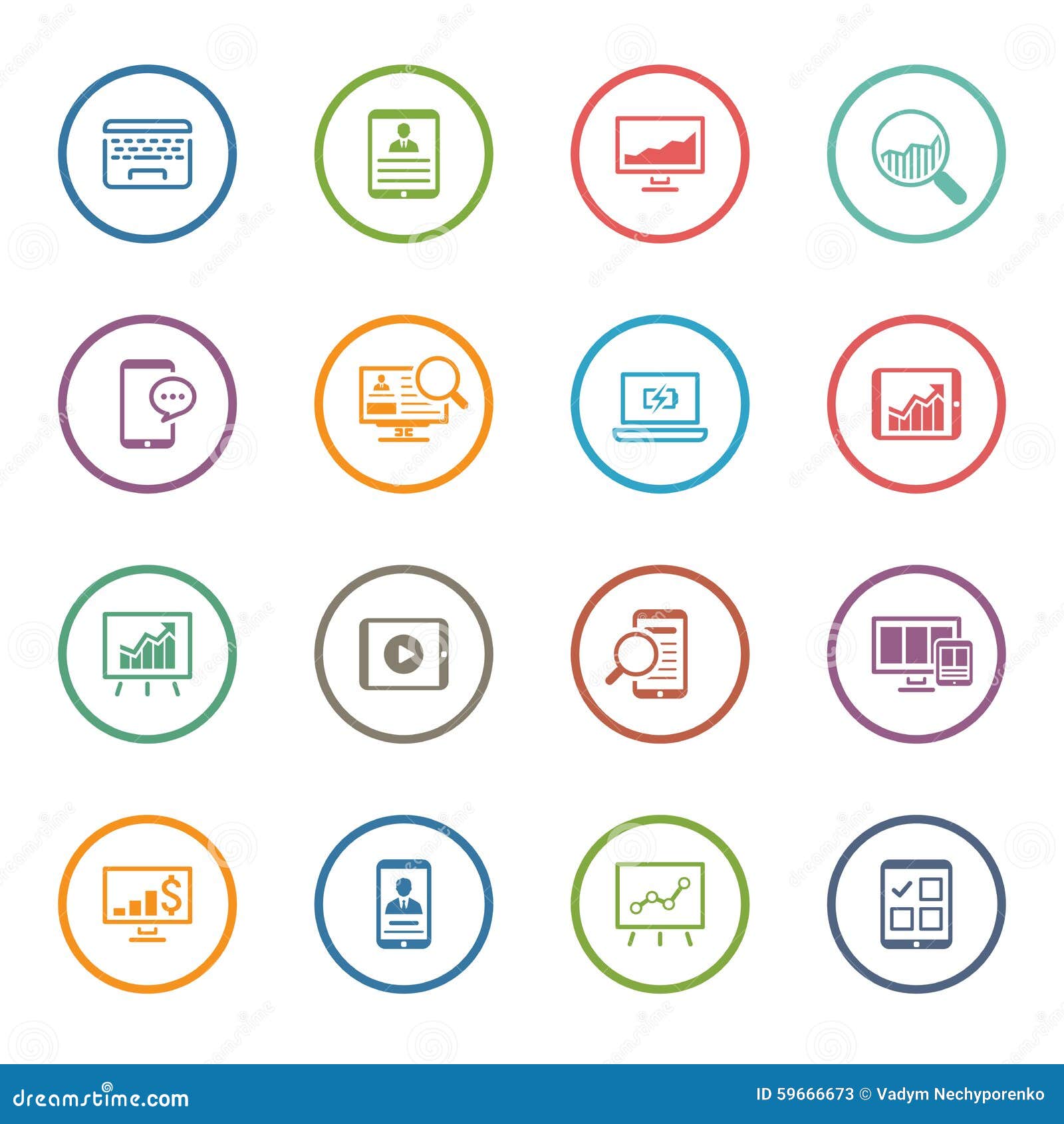 Flat Colored Business Icon Set Stock Vector - Illustration of ...