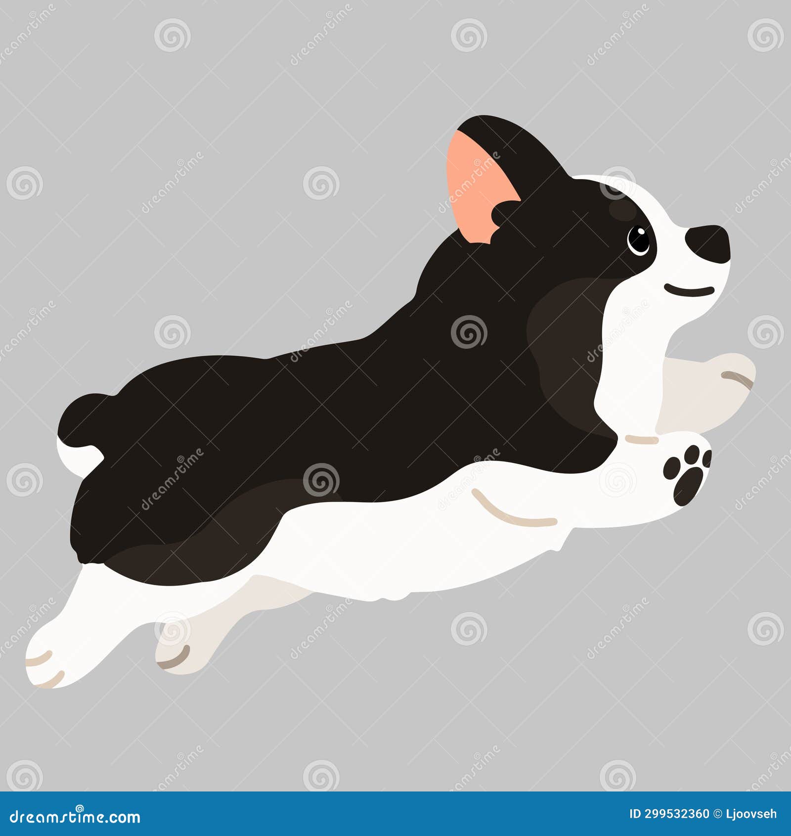 Flat Colored Cute Black Colored Corgi Jumping in Side View Stock ...