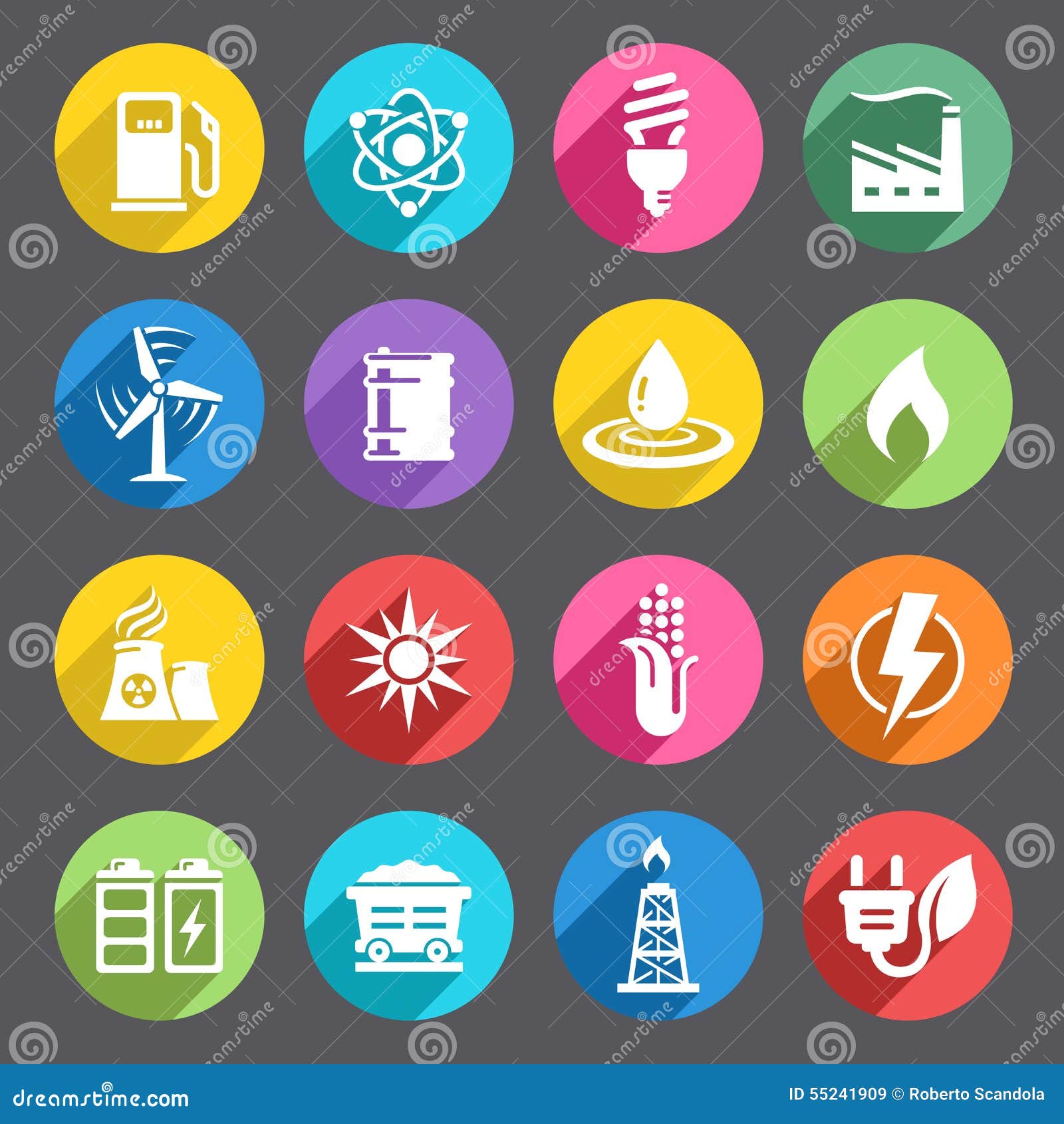 Flat Colored Energy Icon Set Stock Vector - Illustration of icon ...