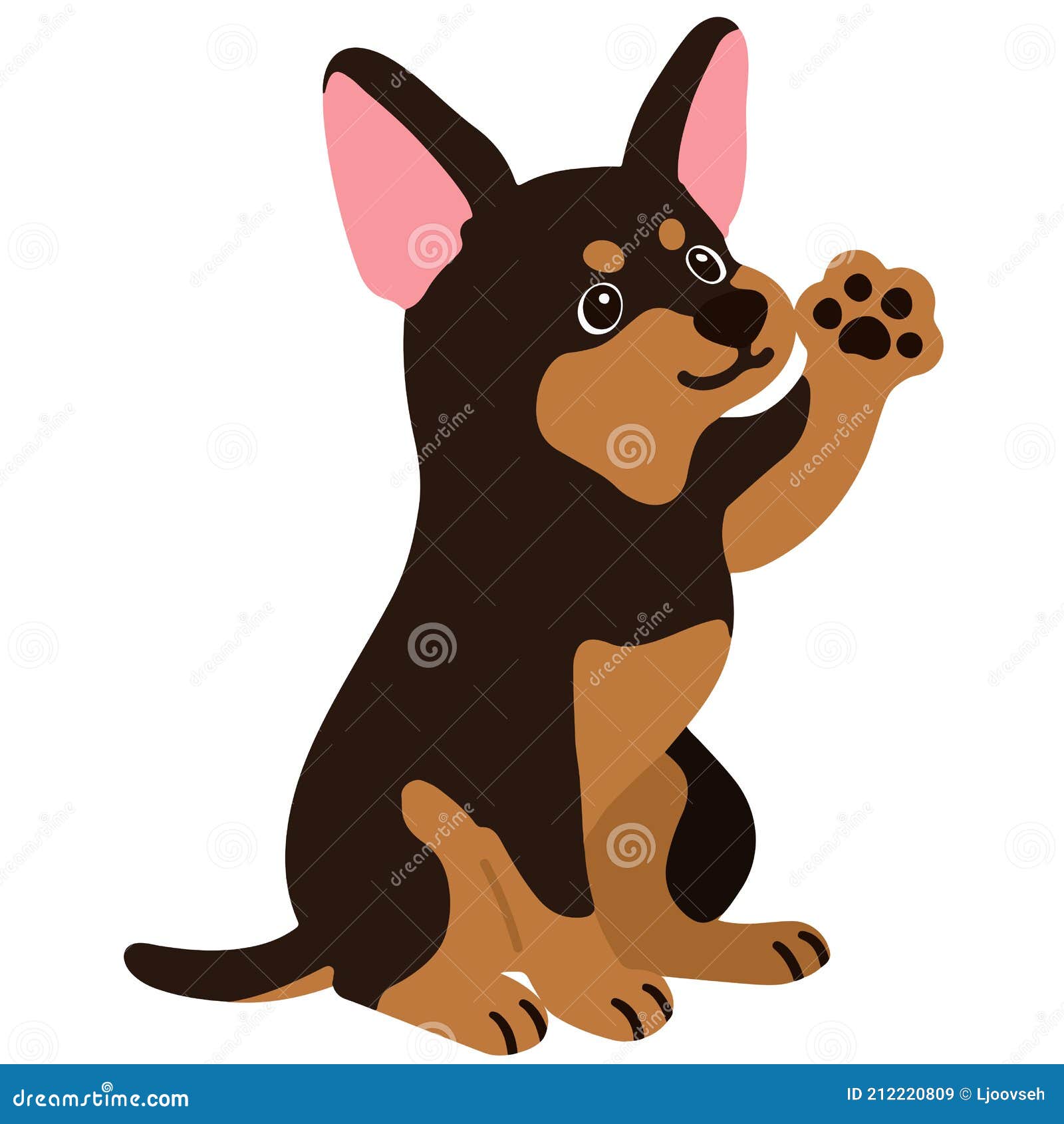 Flat Colored Miniature Pinscher Sitting Waving Hand Stock Vector ...