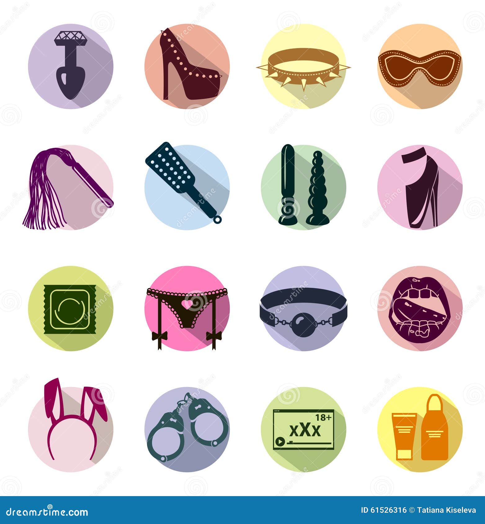 Flat Colored Sex Shop Icon Set Sex Toys Bdsm Vector Stock Vector