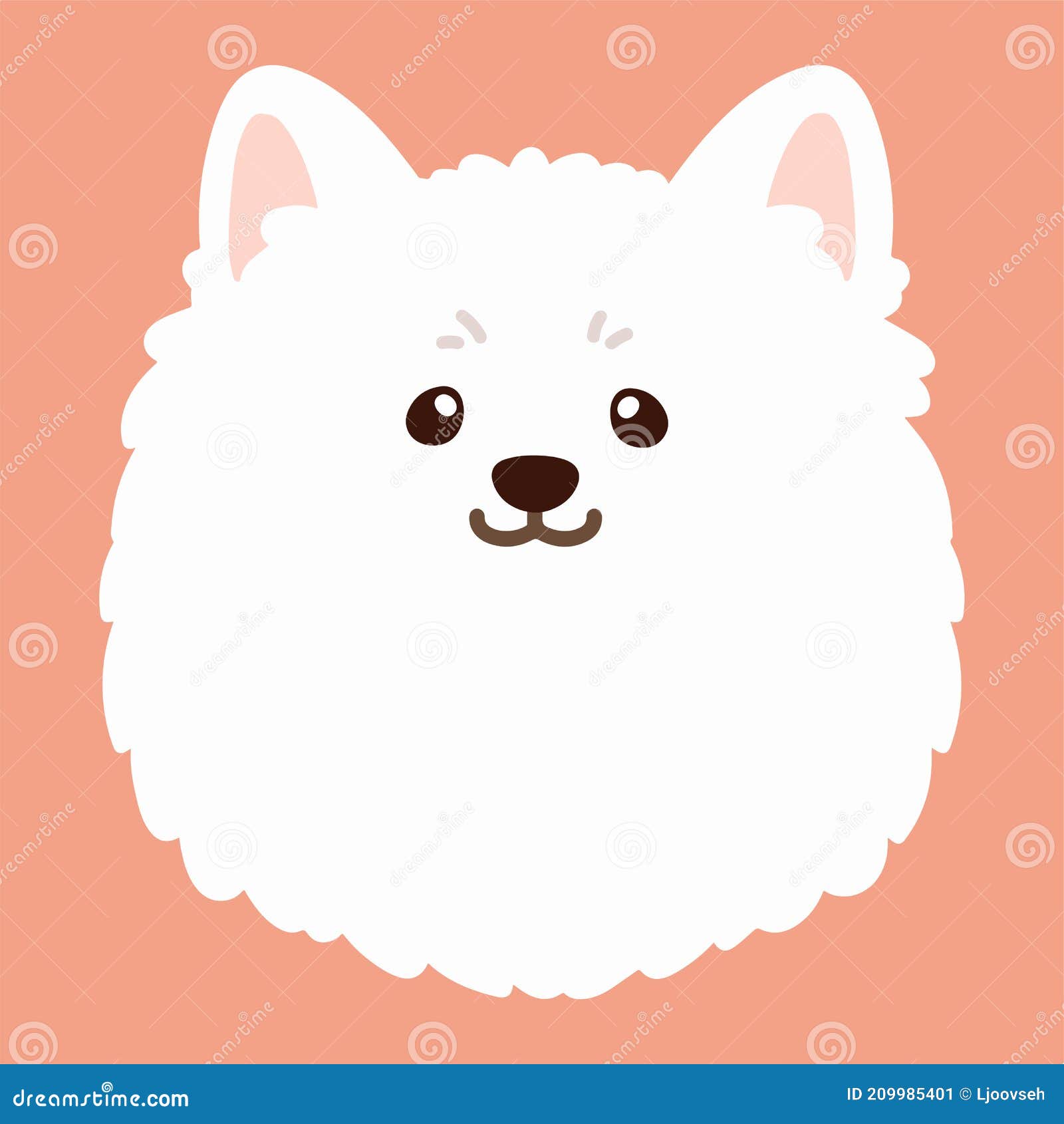 Flat Colored Simple and Adorable Japanese Spitz Front Head Illustration ...