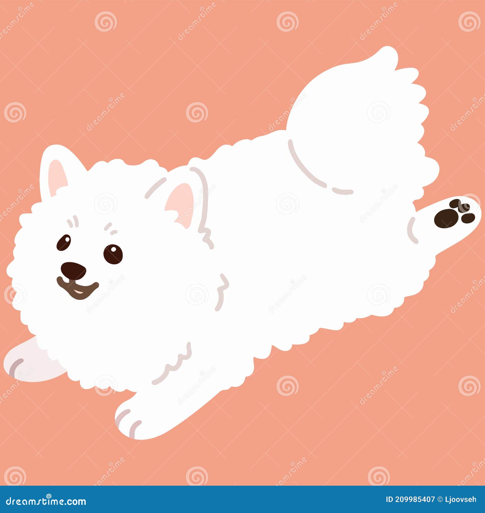 Flat Colored Simple and Adorable Japanese Spitz Running Illustration ...