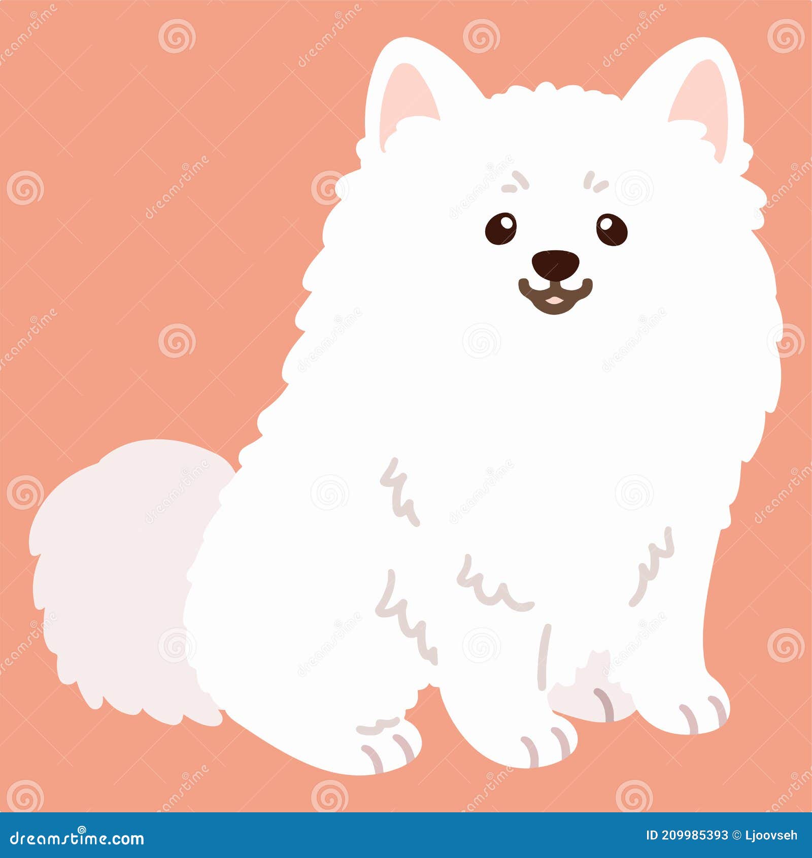 Flat Colored Simple and Adorable Japanese Spitz Sitting Illustration ...