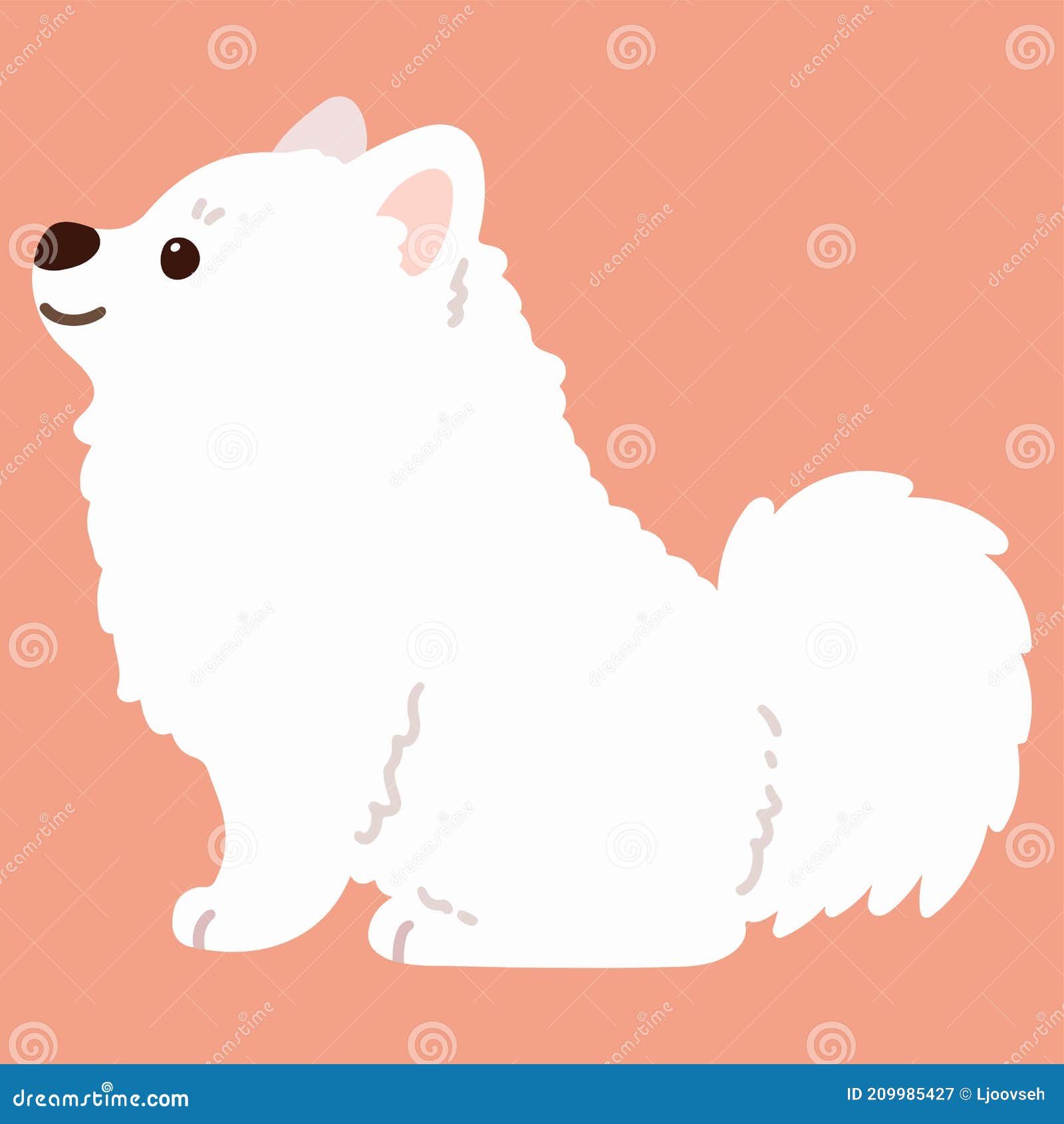 Flat Colored Simple and Adorable Japanese Spitz Sitting in Side View ...