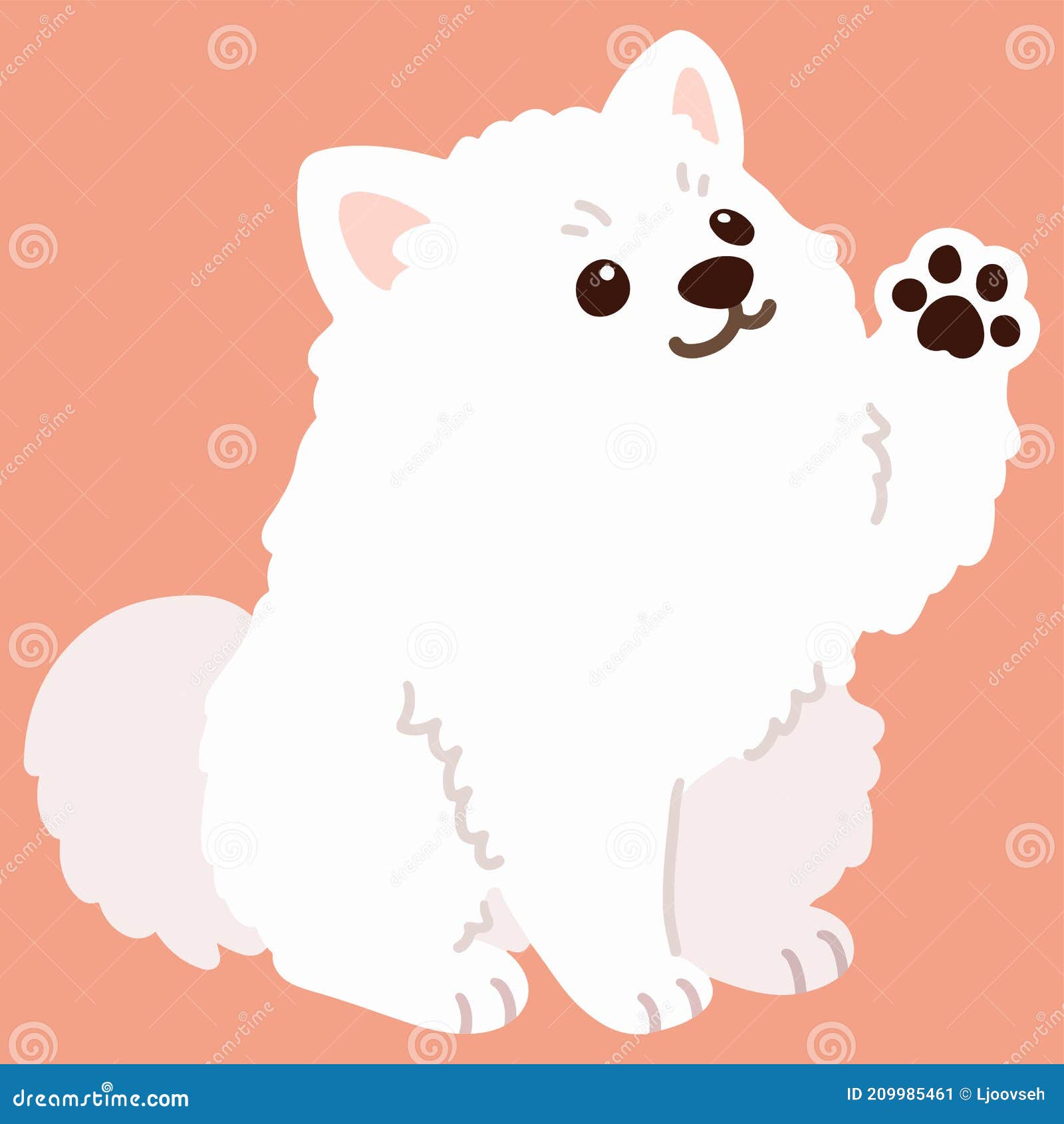 Flat Colored Simple and Adorable Japanese Spitz Waving Hand ...