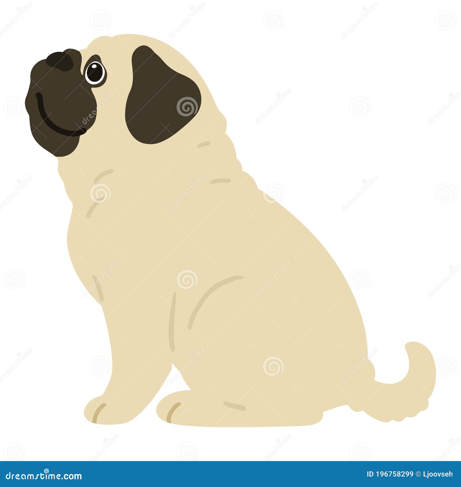 Flat Colored Simple and Cute Pug Sitting in Side View Stock Vector ...