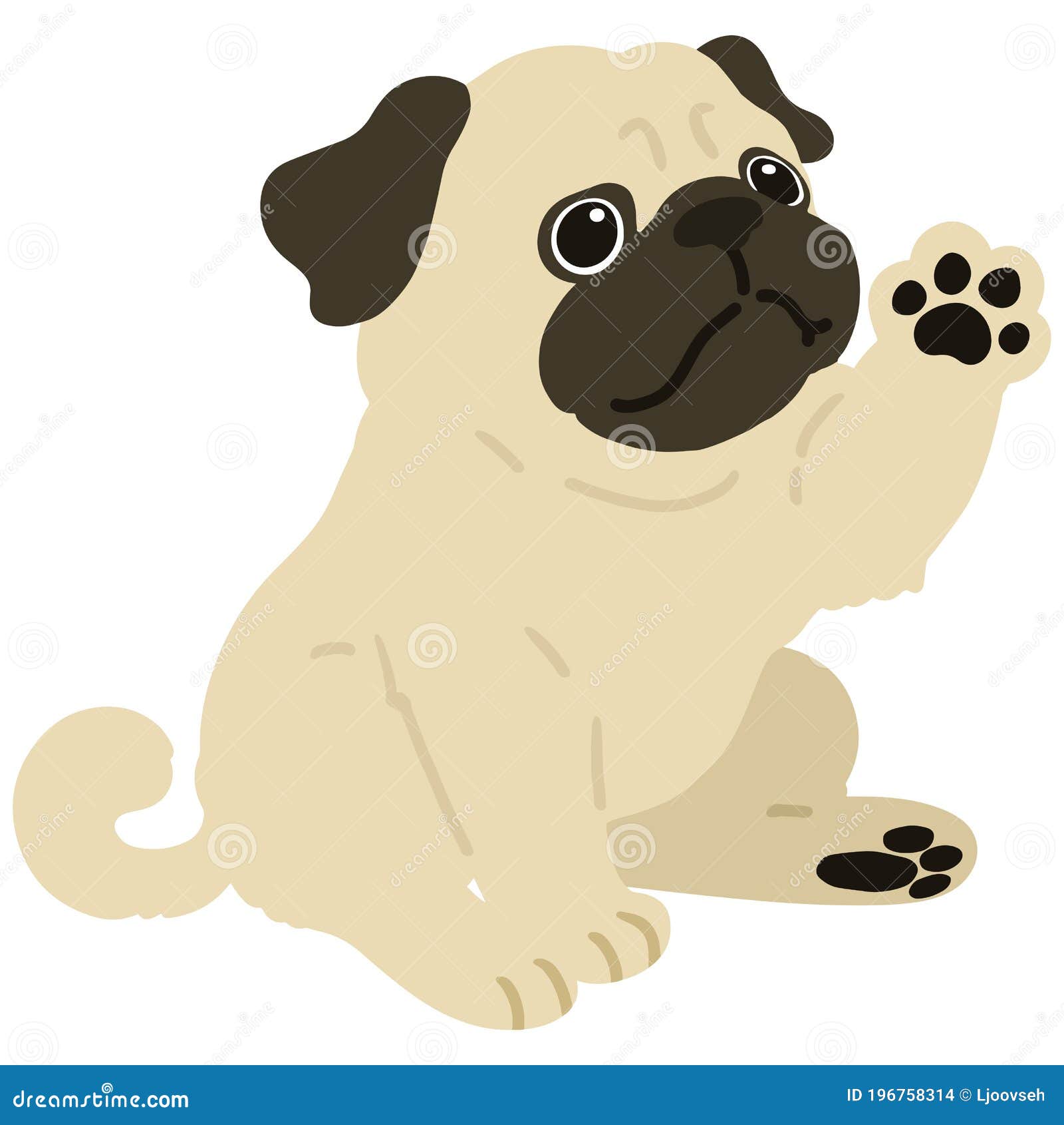 Flat Colored Simple and Cute Pug Sitting and Waving Hand Stock Vector ...