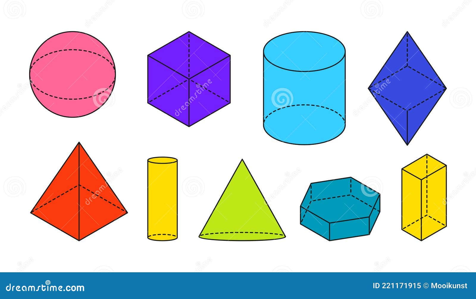Set Of Basic Volumetric Geometric Shapes. Drawings And Sketches With ...
