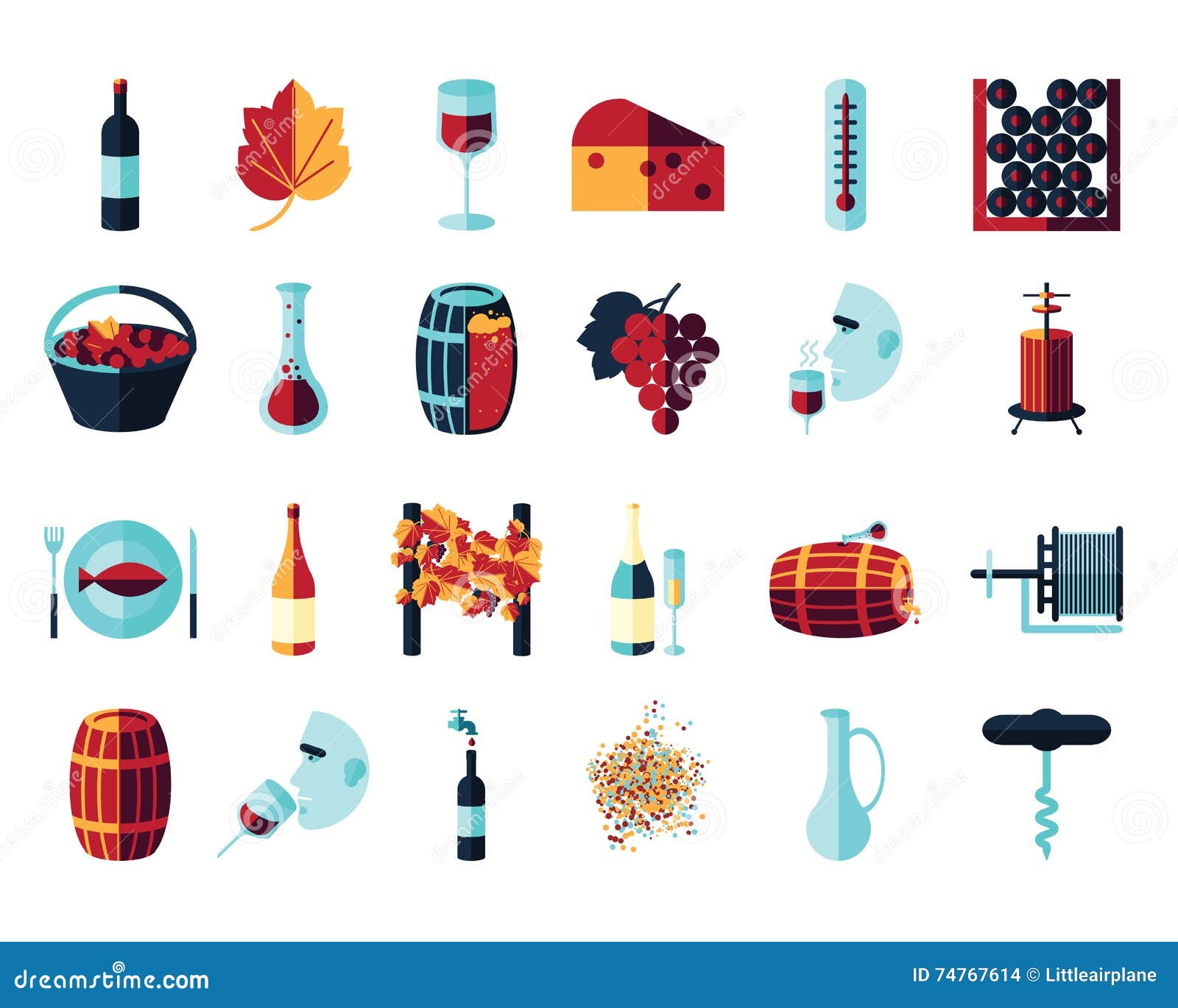 Flat colored wine icons stock vector. Illustration of icon - 74767614