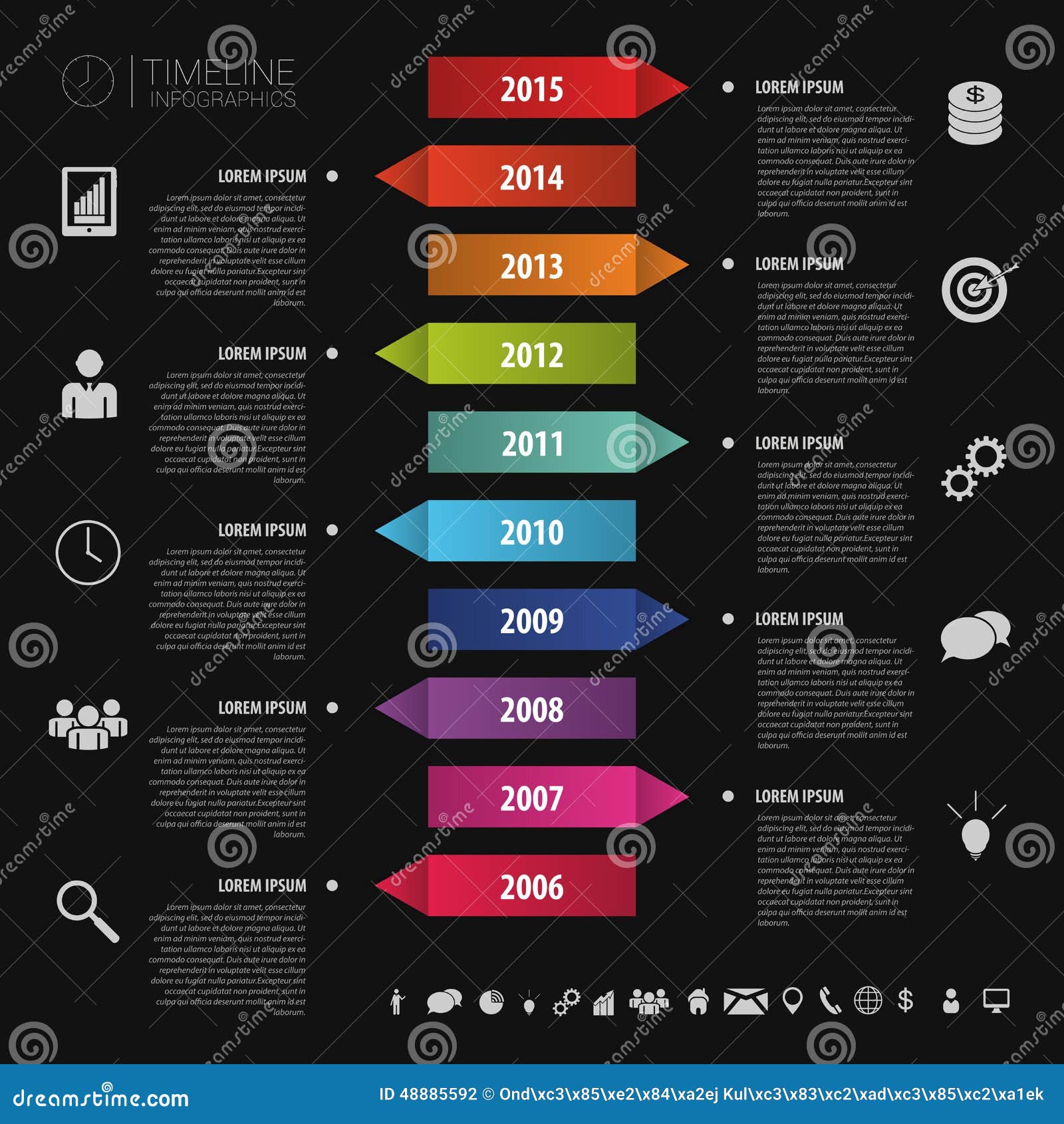 Flat Colorful Abstract Timeline Infographics Vector. Black Stock Vector ...