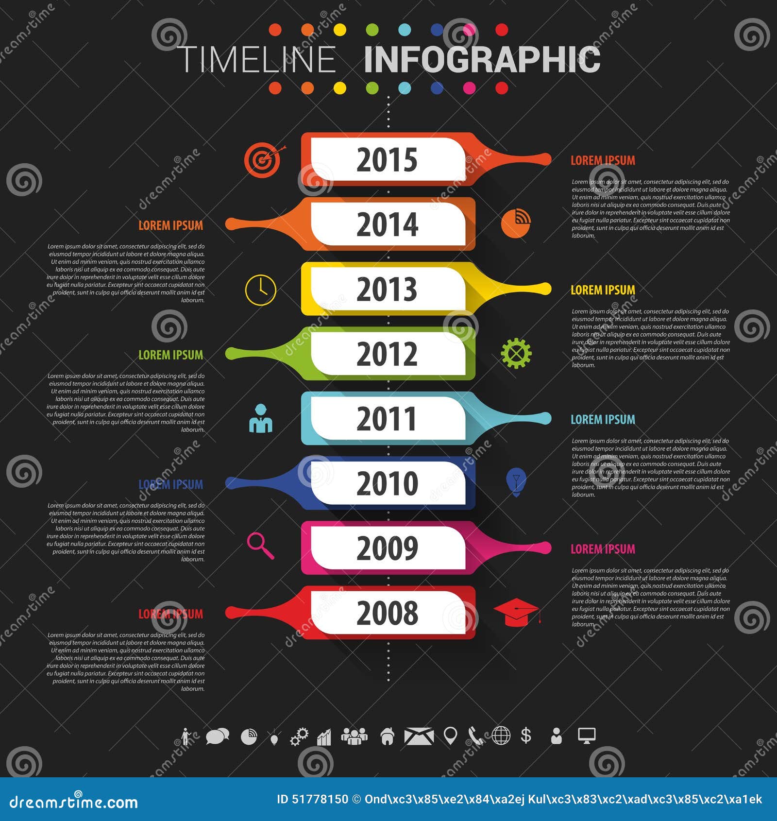 Flat Colorful Abstract Timeline Infographics Vector. Black Stock Vector ...