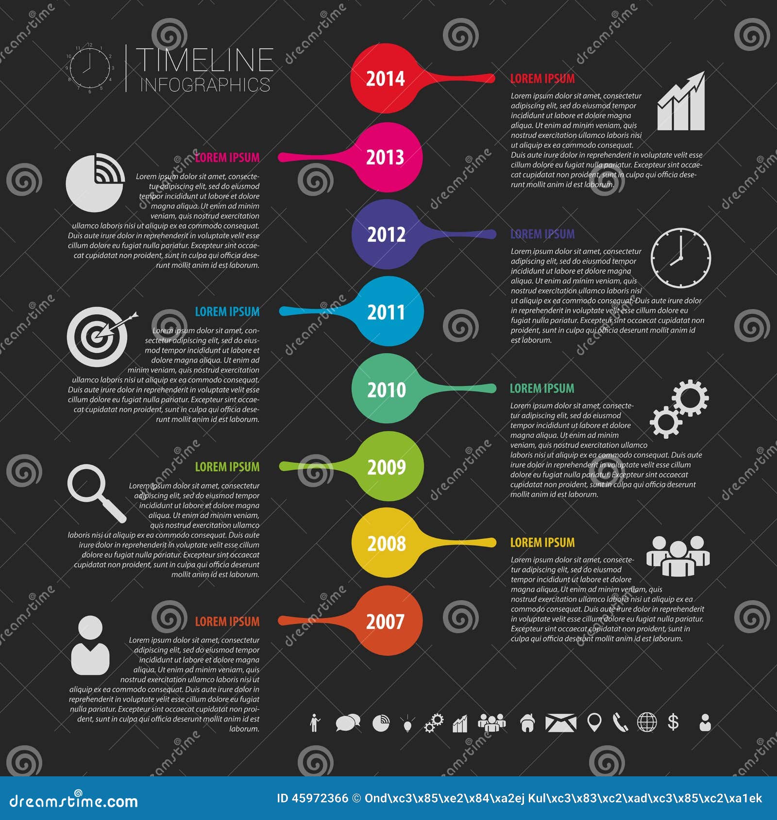 Flat Colorful Abstract Timeline Infographics Vector. Black Stock Vector ...